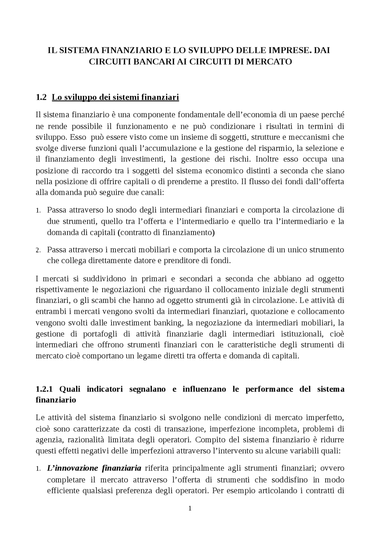 IL SISTEMA FINANZIARIO E LO SVILUPPO DELLE IMPRESE - Docsity