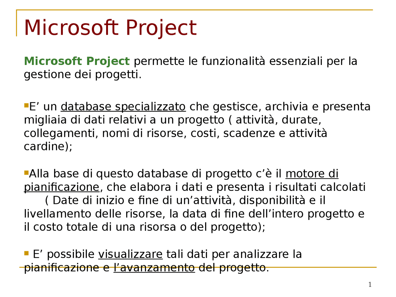 Introduzione a ms project - Docsity