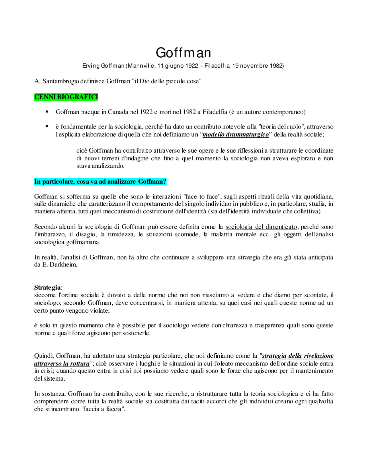 Erving Goffman - Docsity