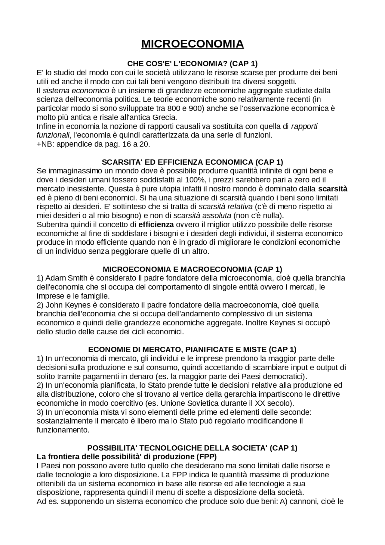 Riassunto Economia - Samuelson Nordhaus Bollino - Docsity