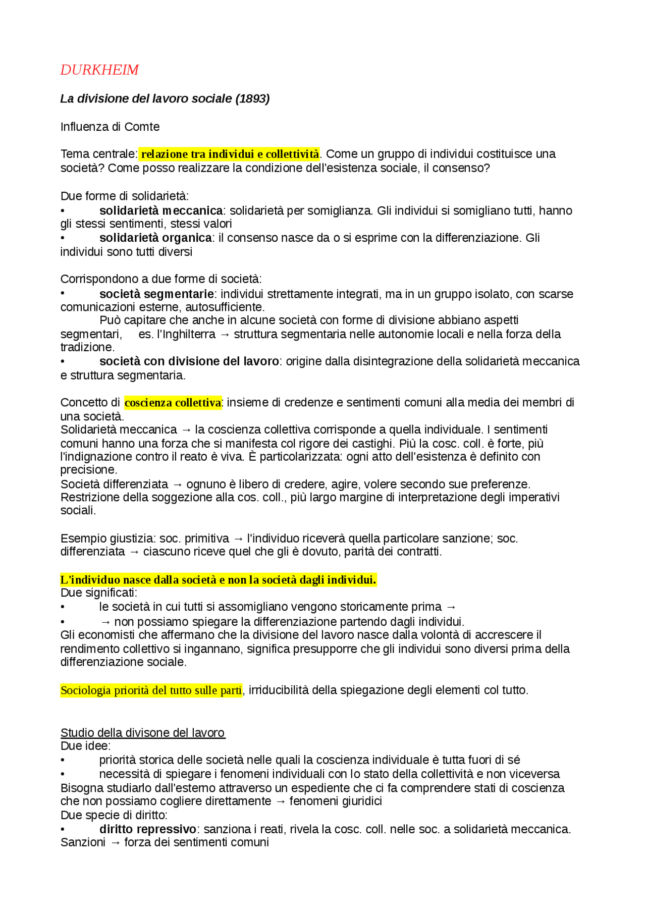 Durkheim Riassunto Docsity