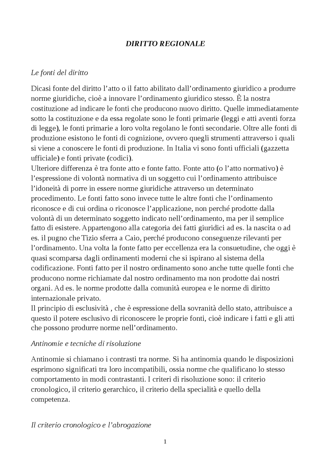 Riassunto Diritto Regionale Docsity