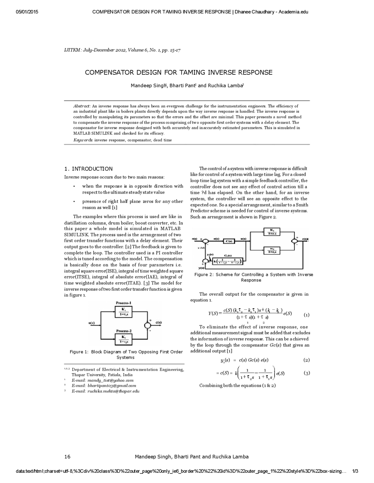 Compensator Design For Taming Inverse Response Study Notes Process