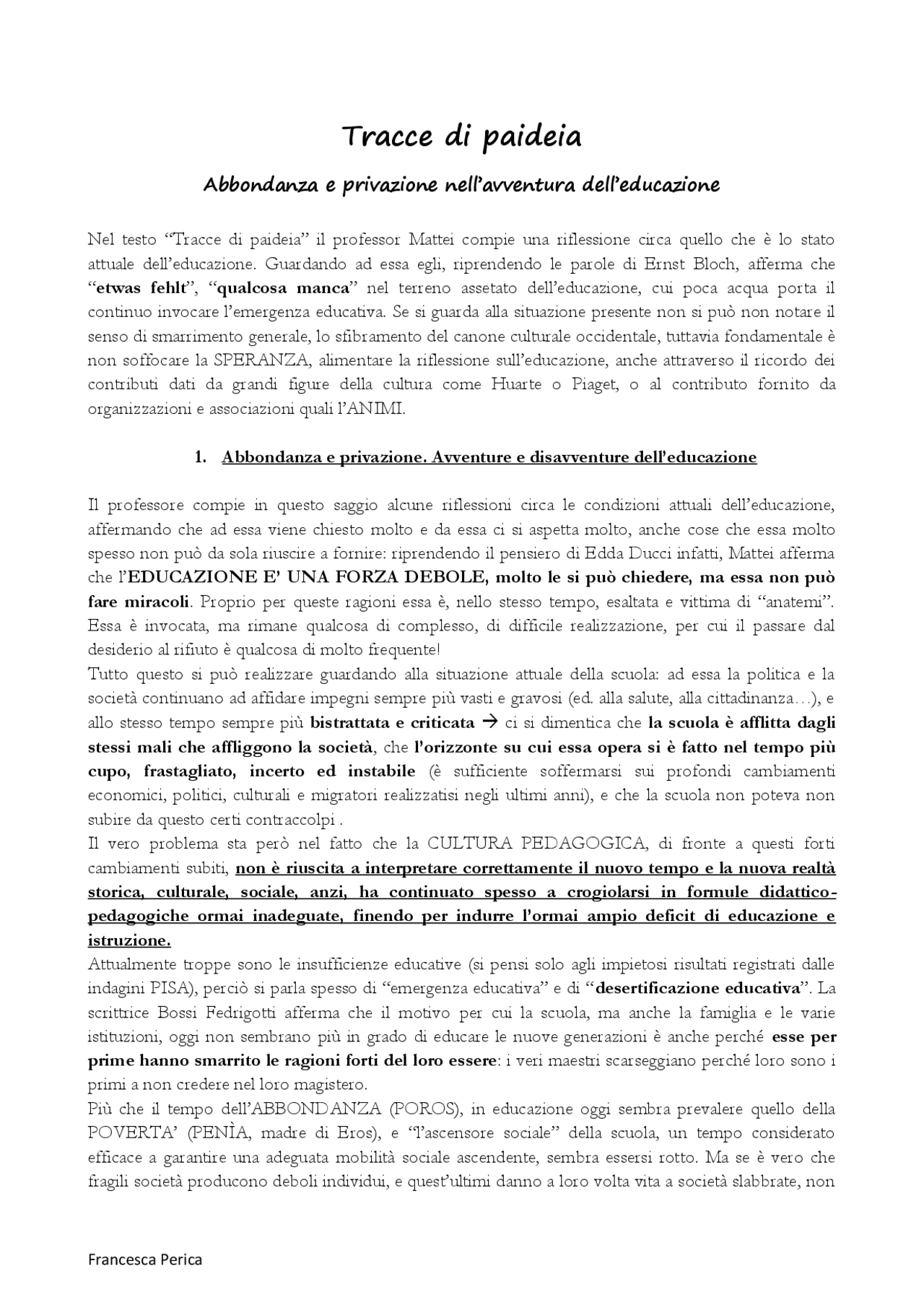 Riassunto Tracce Di Paideia Mattei Docsity