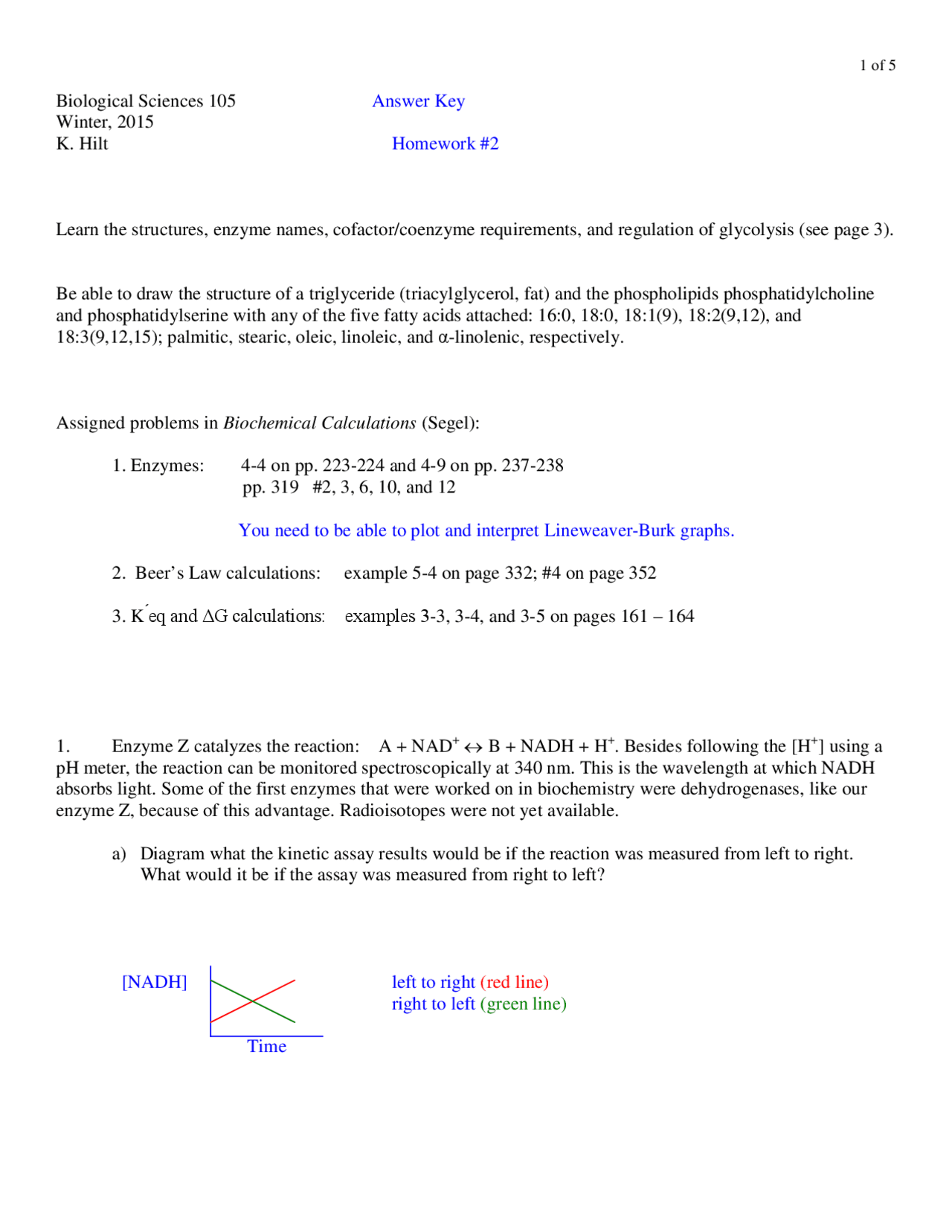 Homework 2 Answer Key | Biomolecules and Metabolism | BIS 105 | Study ...