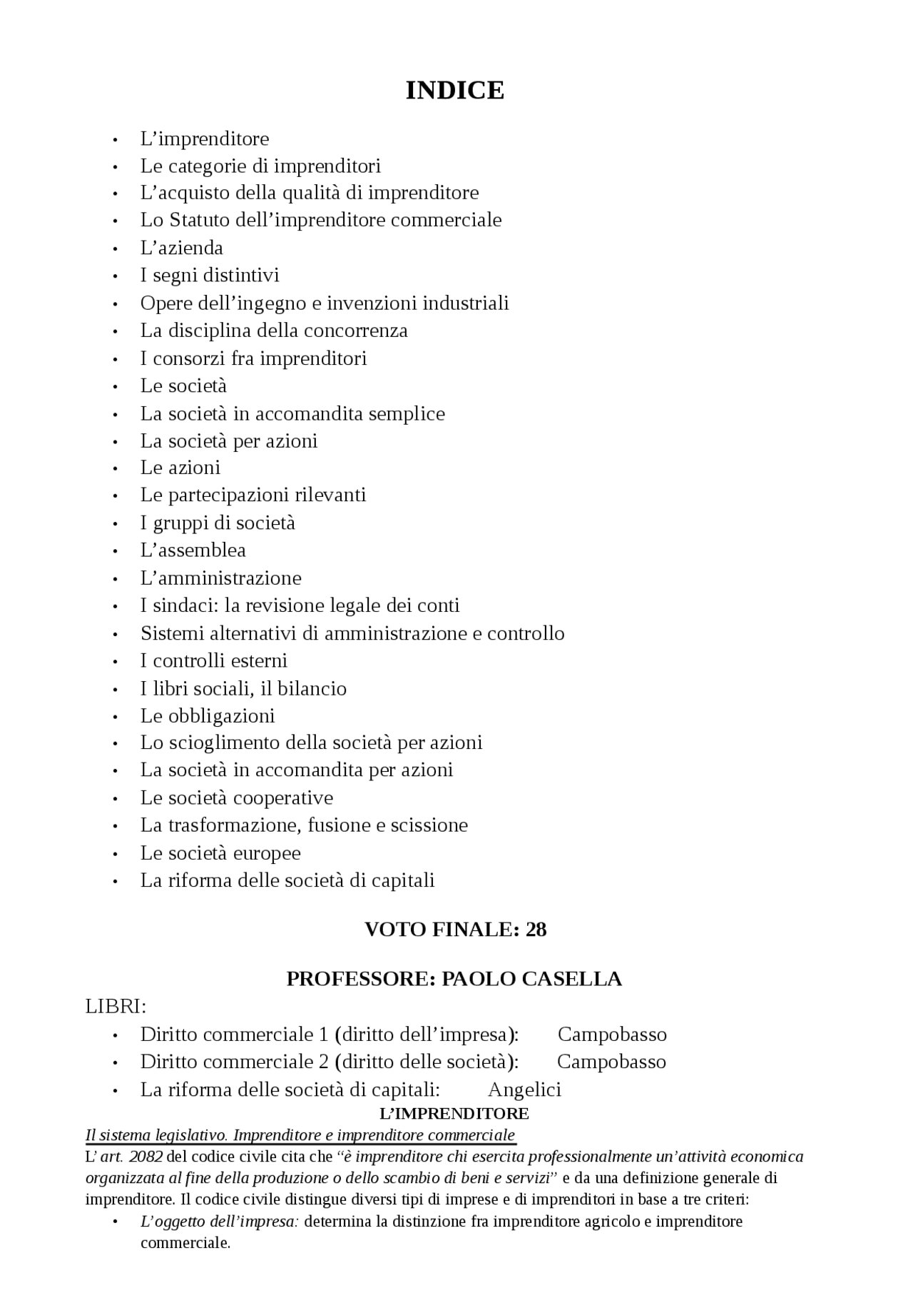 Riassunto Manuali Di Diritto Commerciale Campobasso Parte 1 E 2 Docsity