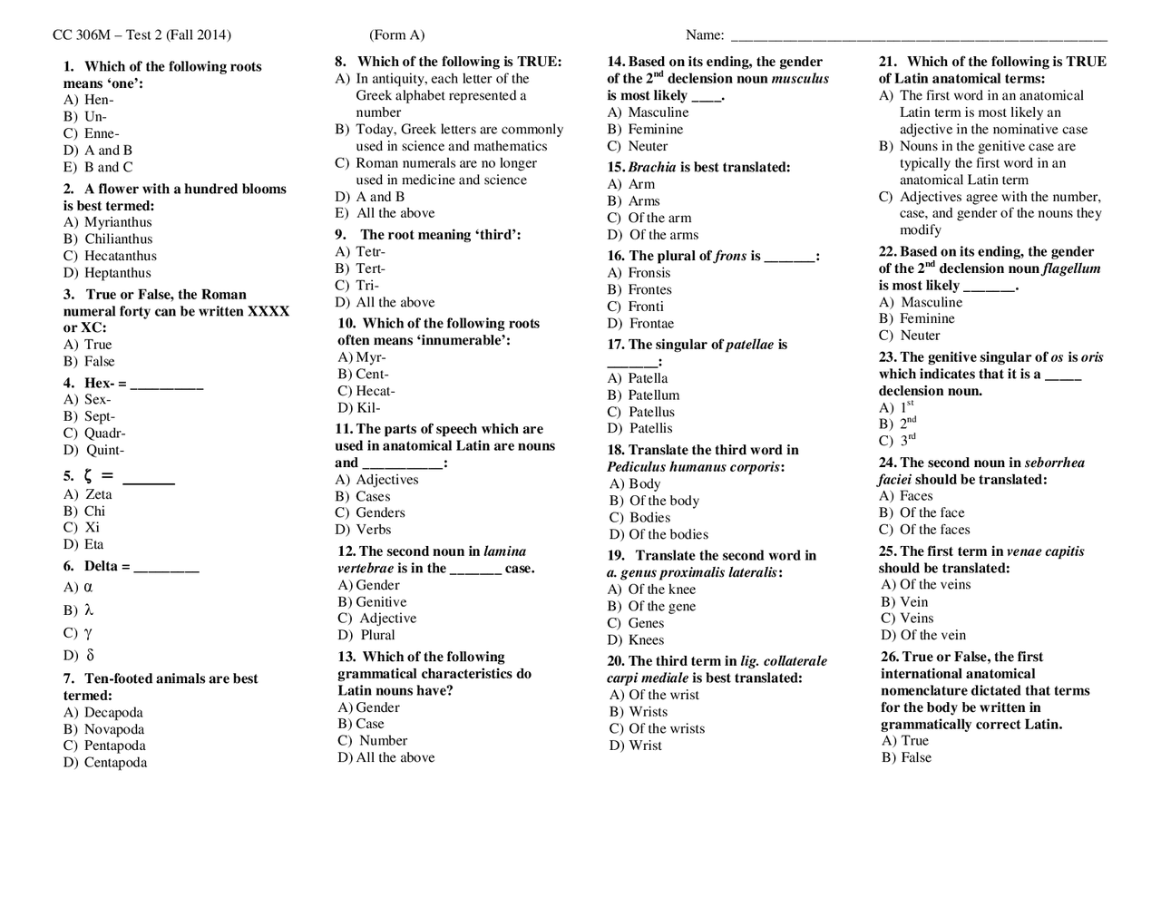 50 Multiple Choice Questions on Medical and Scientific Terminology | C ...