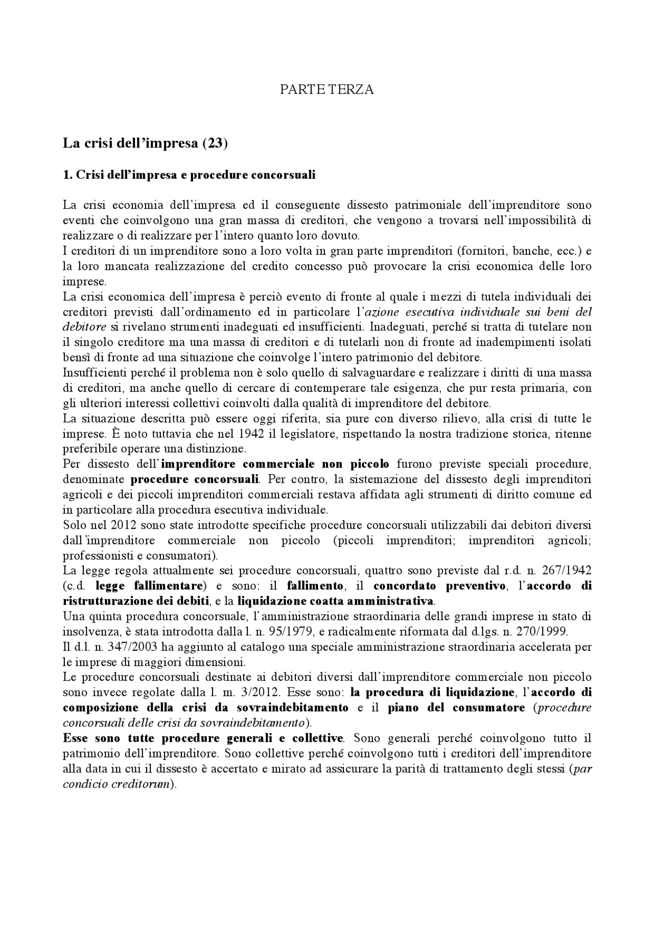 Riassunto Campobasso Diritto Commerciale Le Procedure Concorsuali Docsity