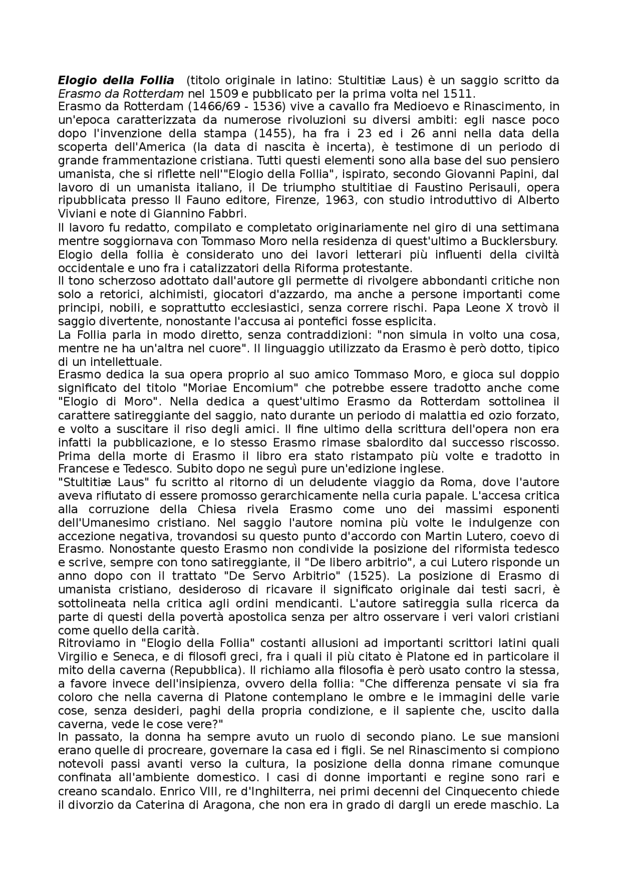 Elogio Della Follia Docsity