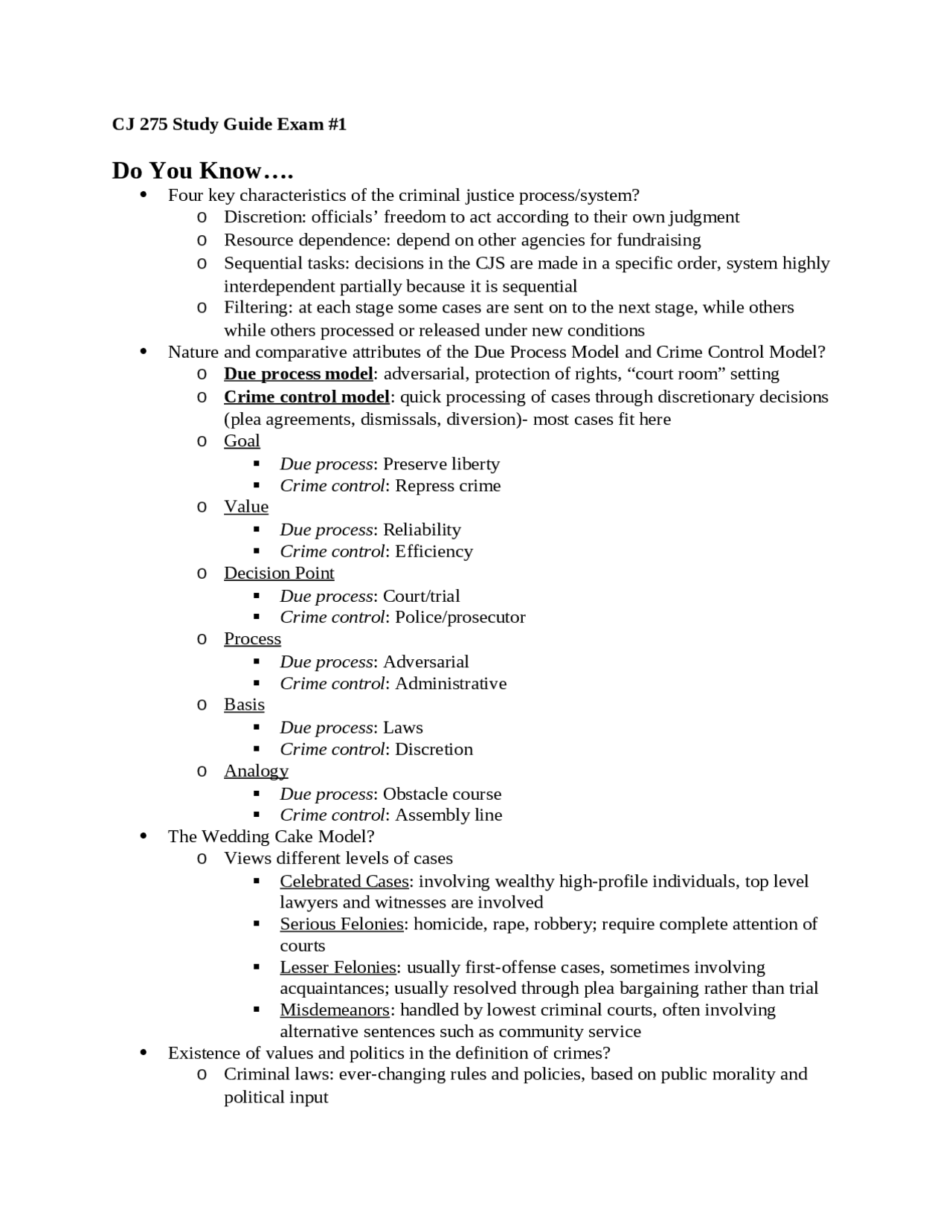 Exam 1 Study Guide - Criminal Procedure | CJ 275 | Study notes Criminal ...