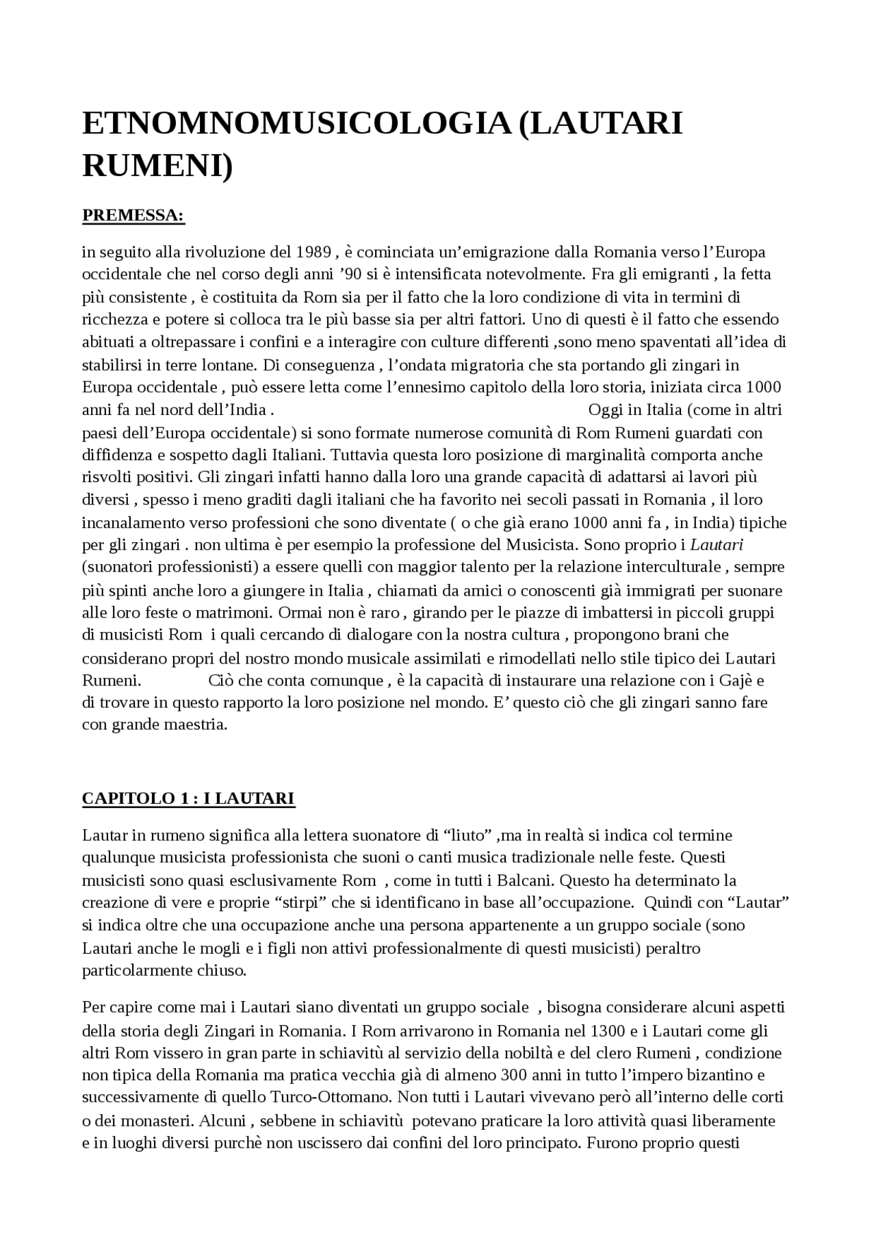 Lautari rumeni | Sintesi del corso di Antropologia Culturale | Docsity