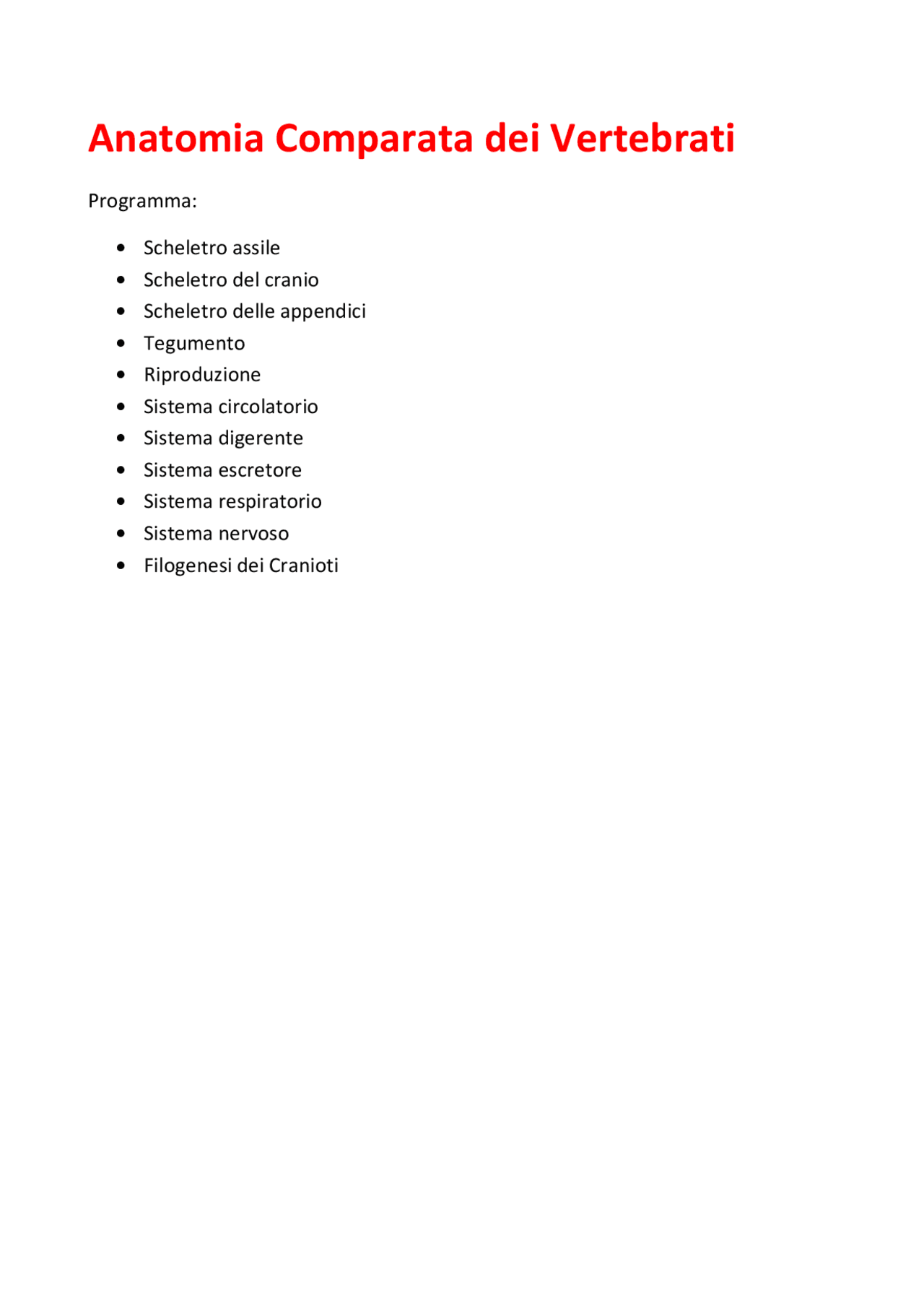 Appunti Di Anatomia Comparata Dei Vertebrati Docsity