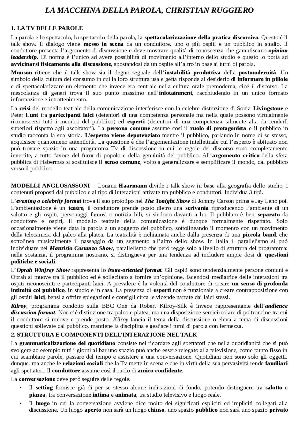 Riassunto La macchina della parola - Christian Ruggiero - Docsity