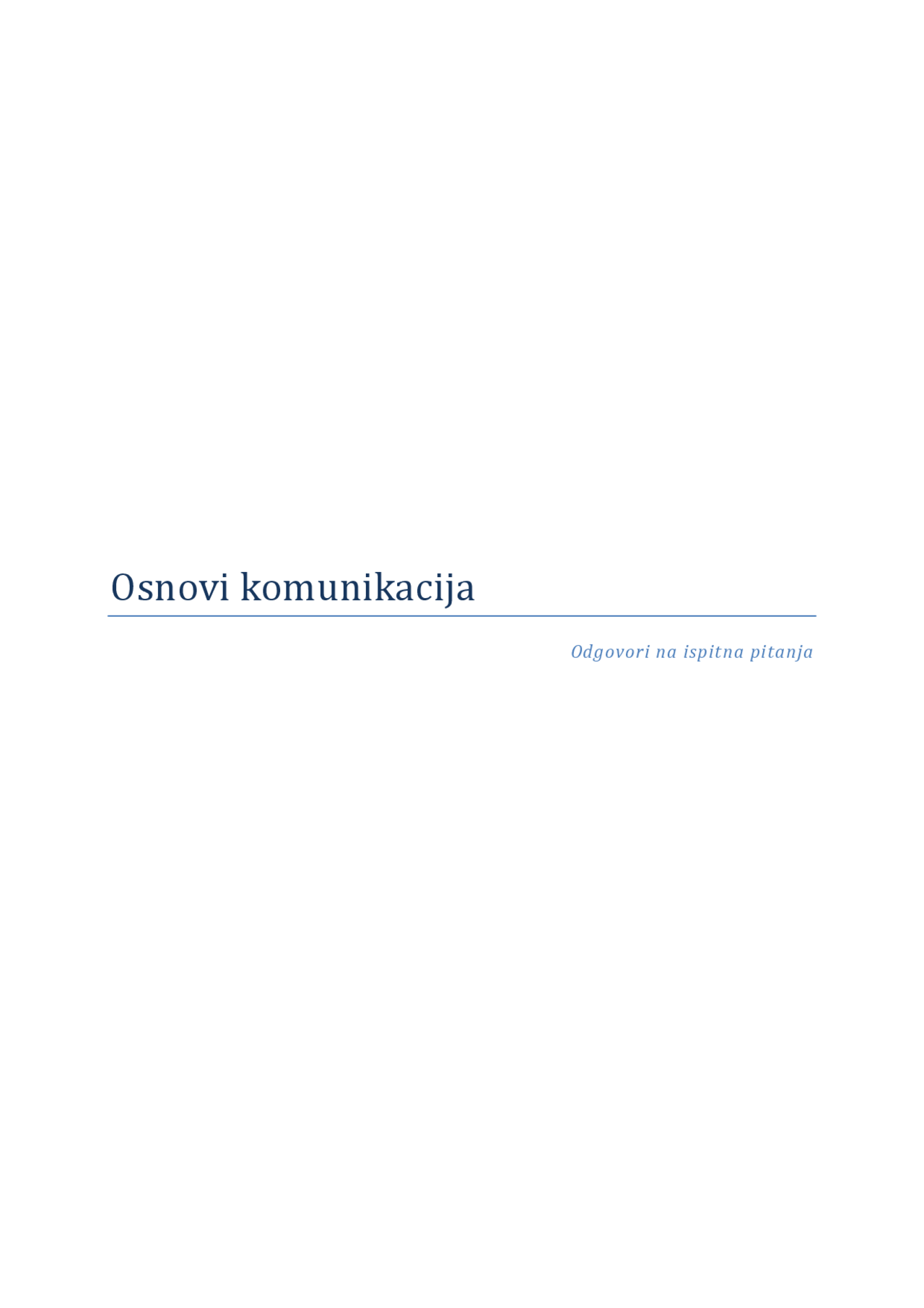 Osnovi Komunikacija Rezime Predlog Telekomunikacioni Sistemi Docsity