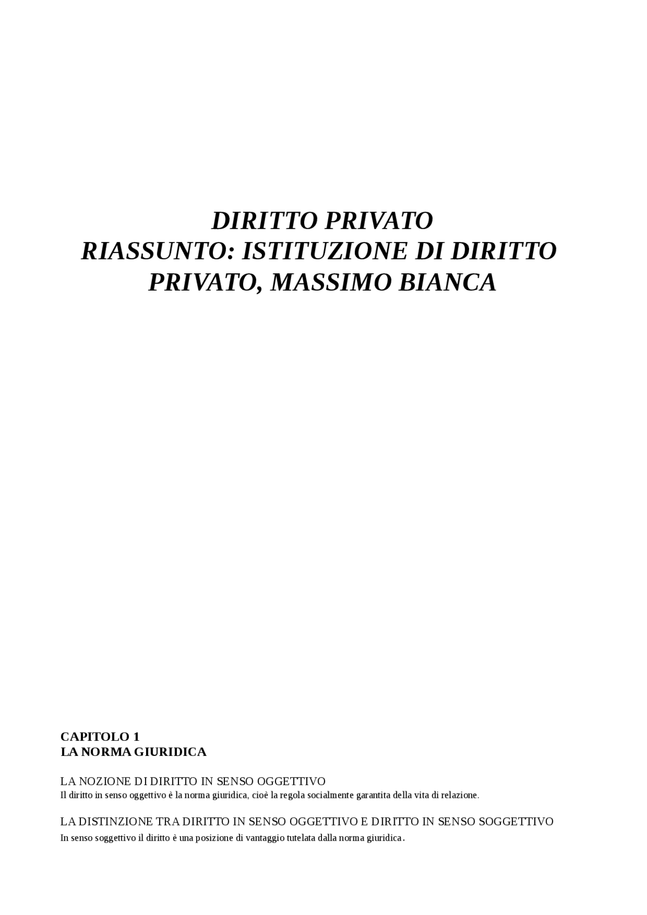 Riassunto Diritto Privato Massimo Bianca Docsity