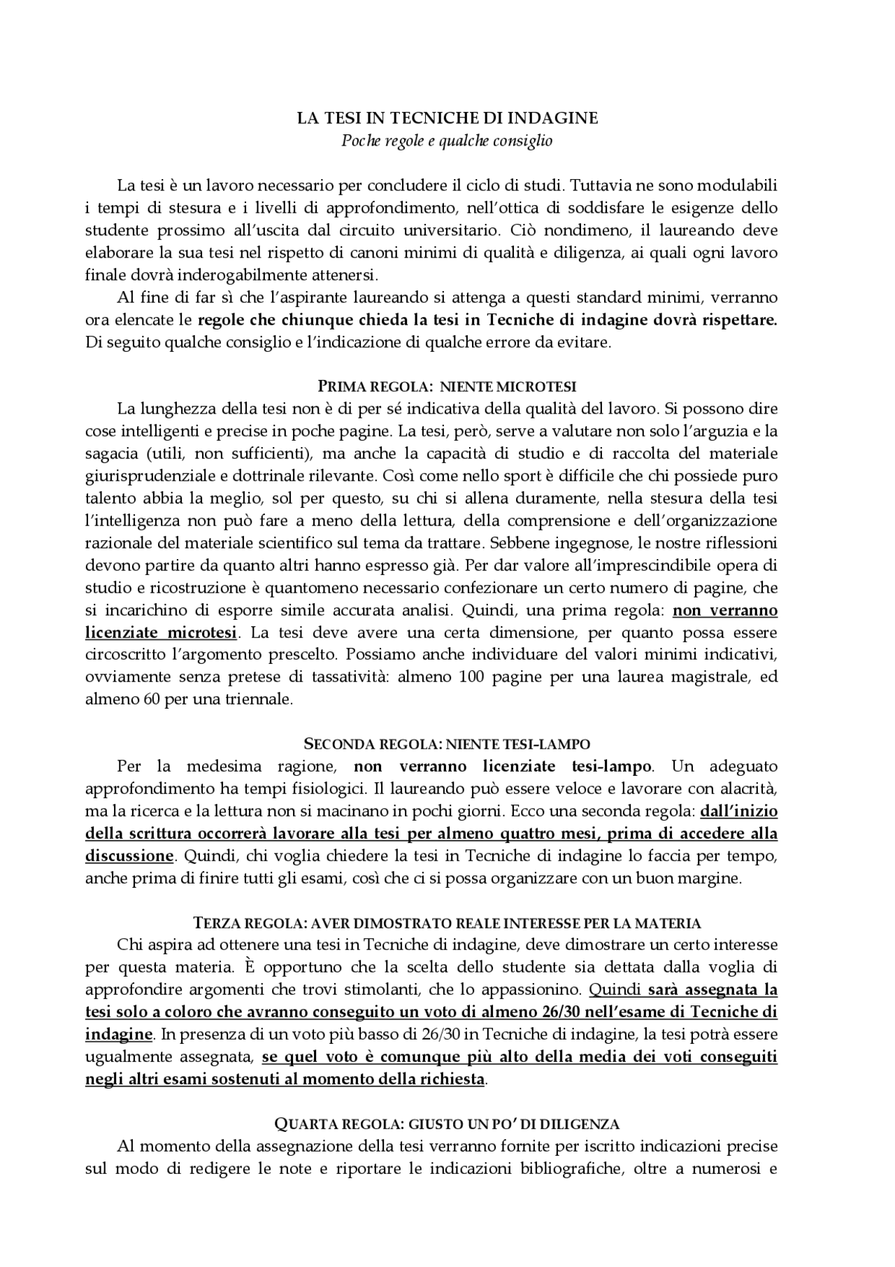 La Tesi In Tecniche Di Indagine Docsity