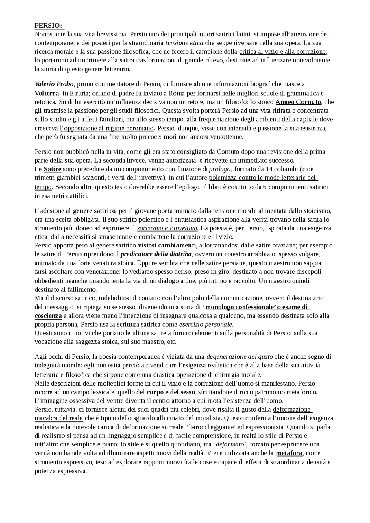 Persio Riassunto Docsity