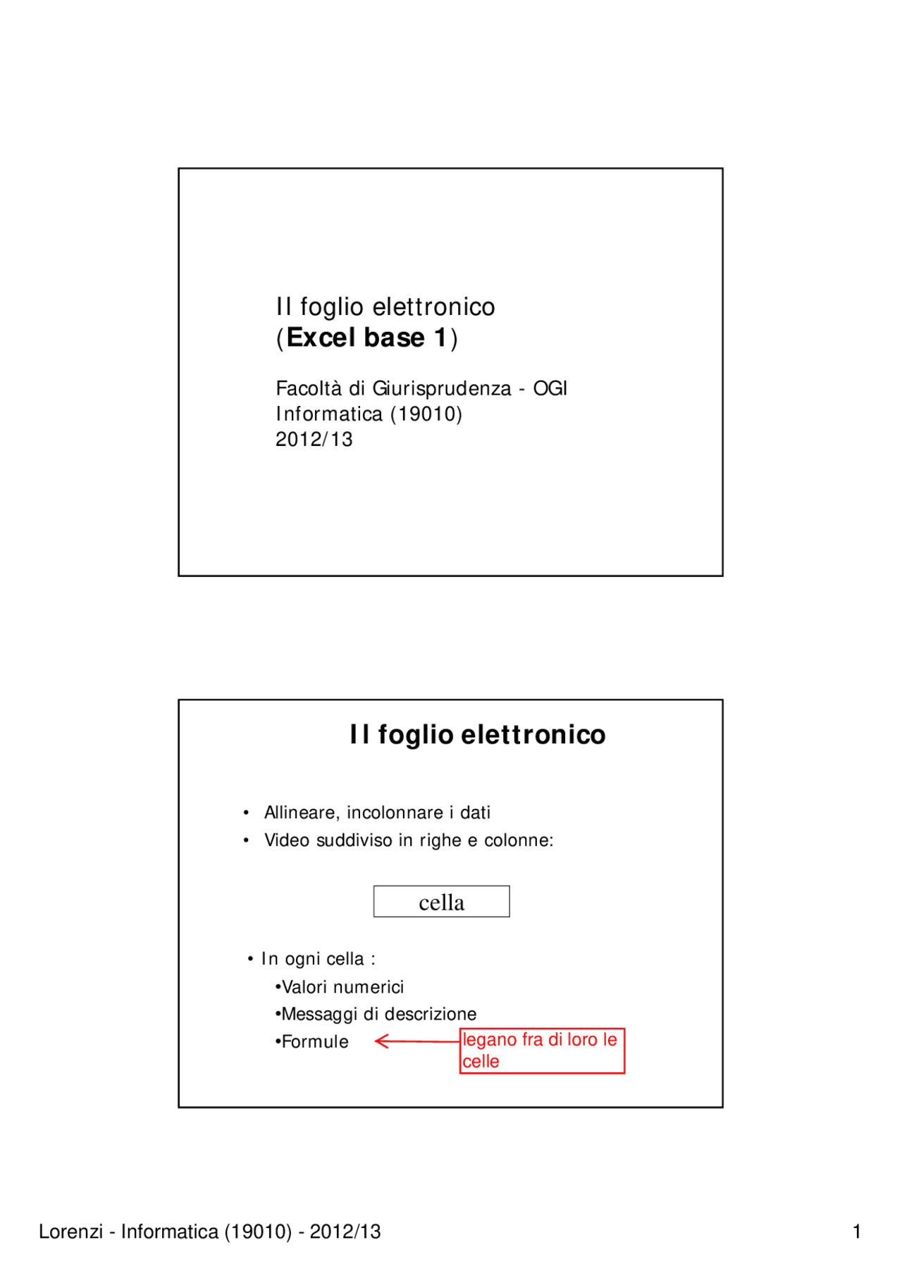 Esercitazione E Schemi Di Excel Docsity