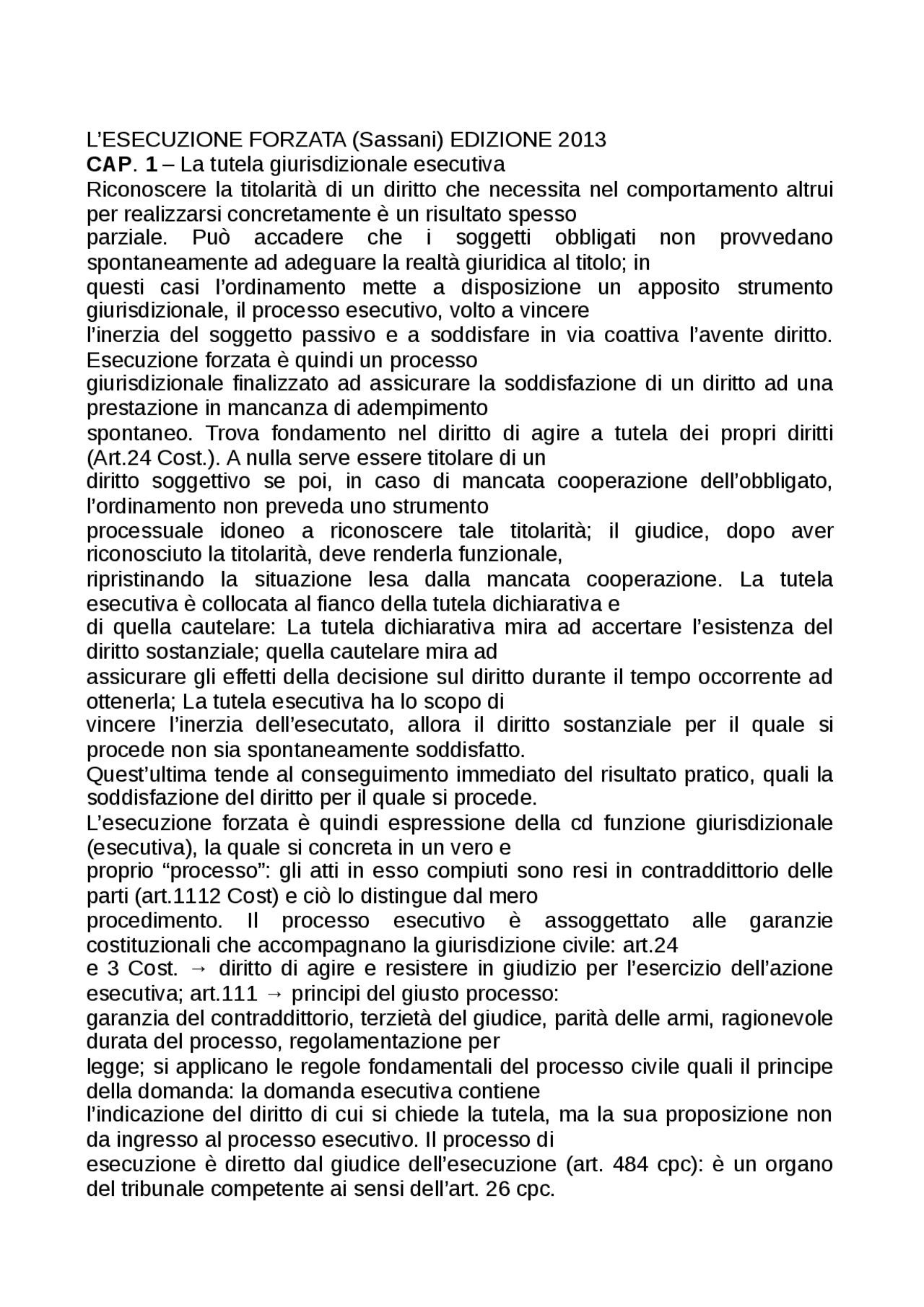Riassunto Esecuzione Forzata Docsity