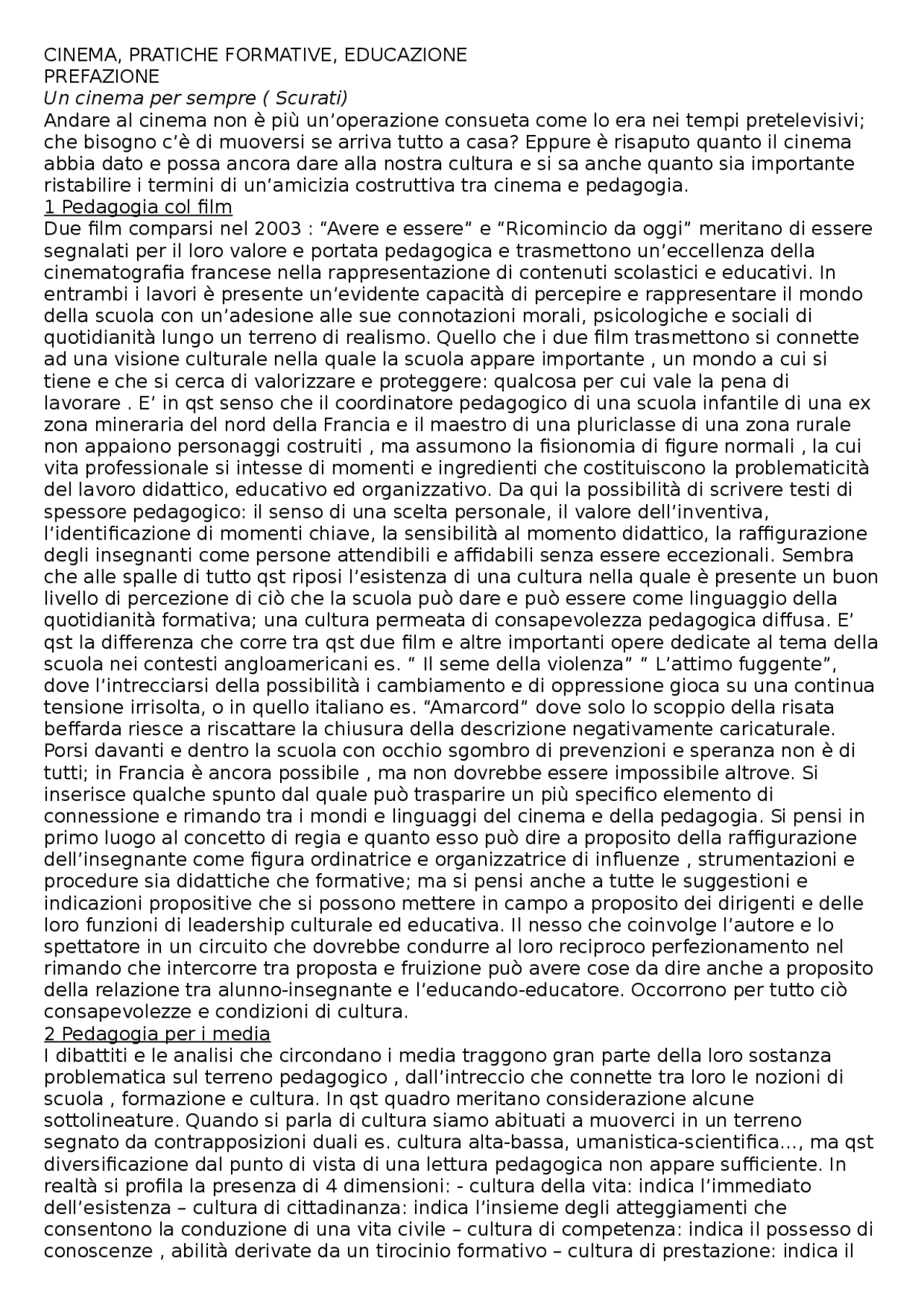 Cinema Pratiche Formative Educazione Docsity