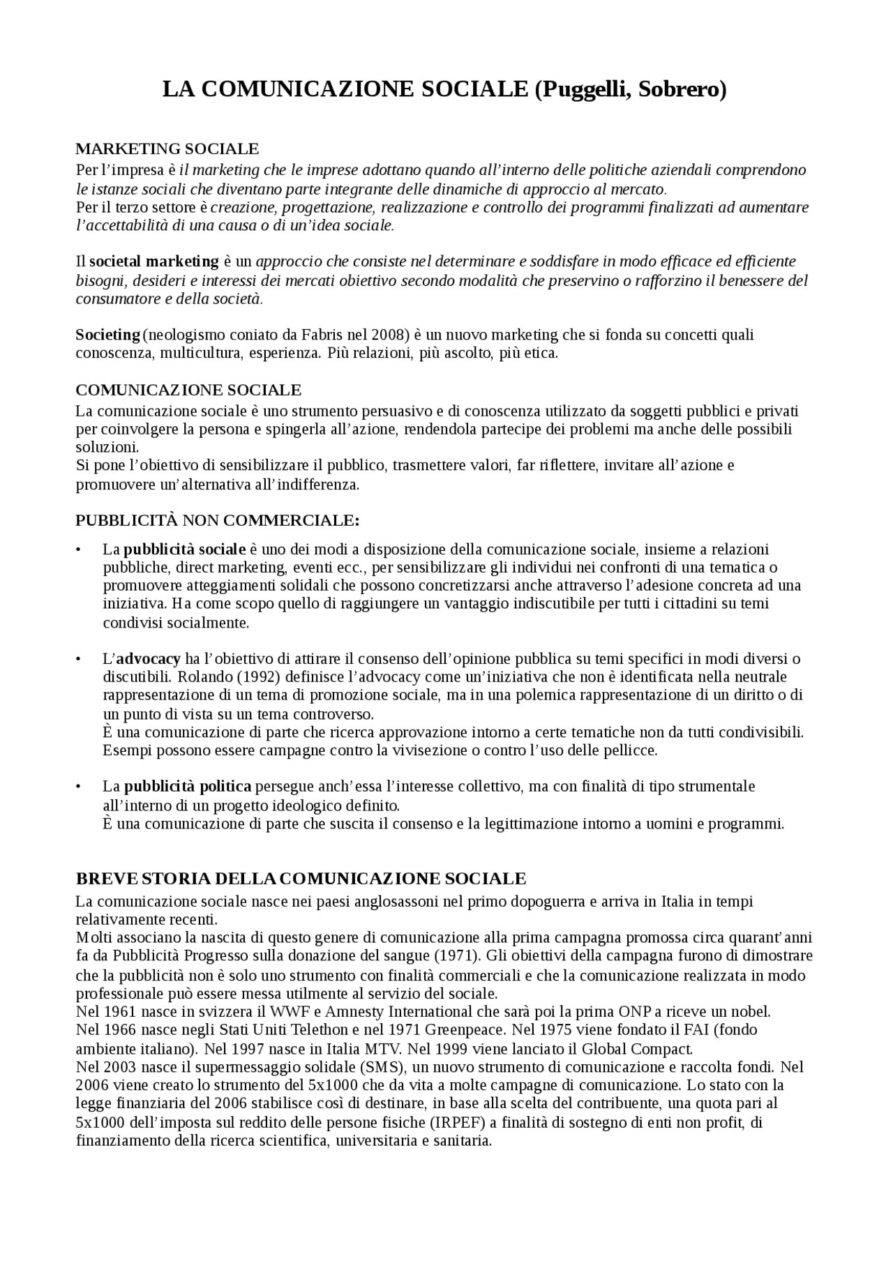 Riassunto La Comunicazione Sociale Puggelli Sobrero Docsity