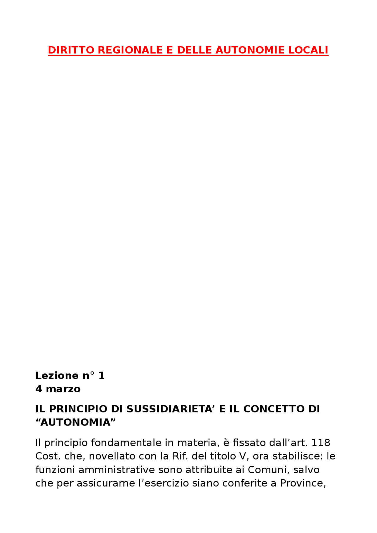 Diritto Regionale E Delle Autonomie Locali Docsity