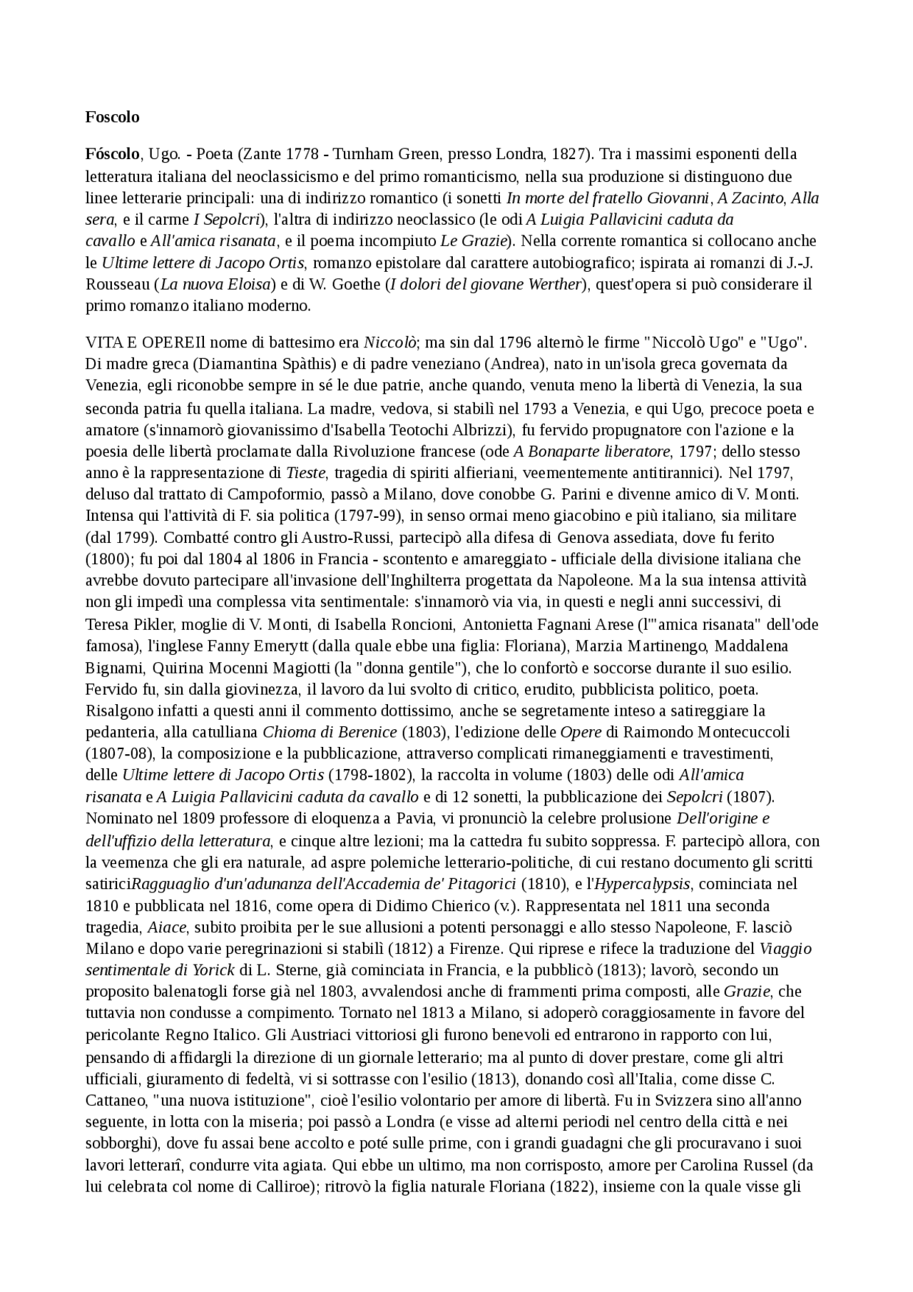 Foscolo Docsity