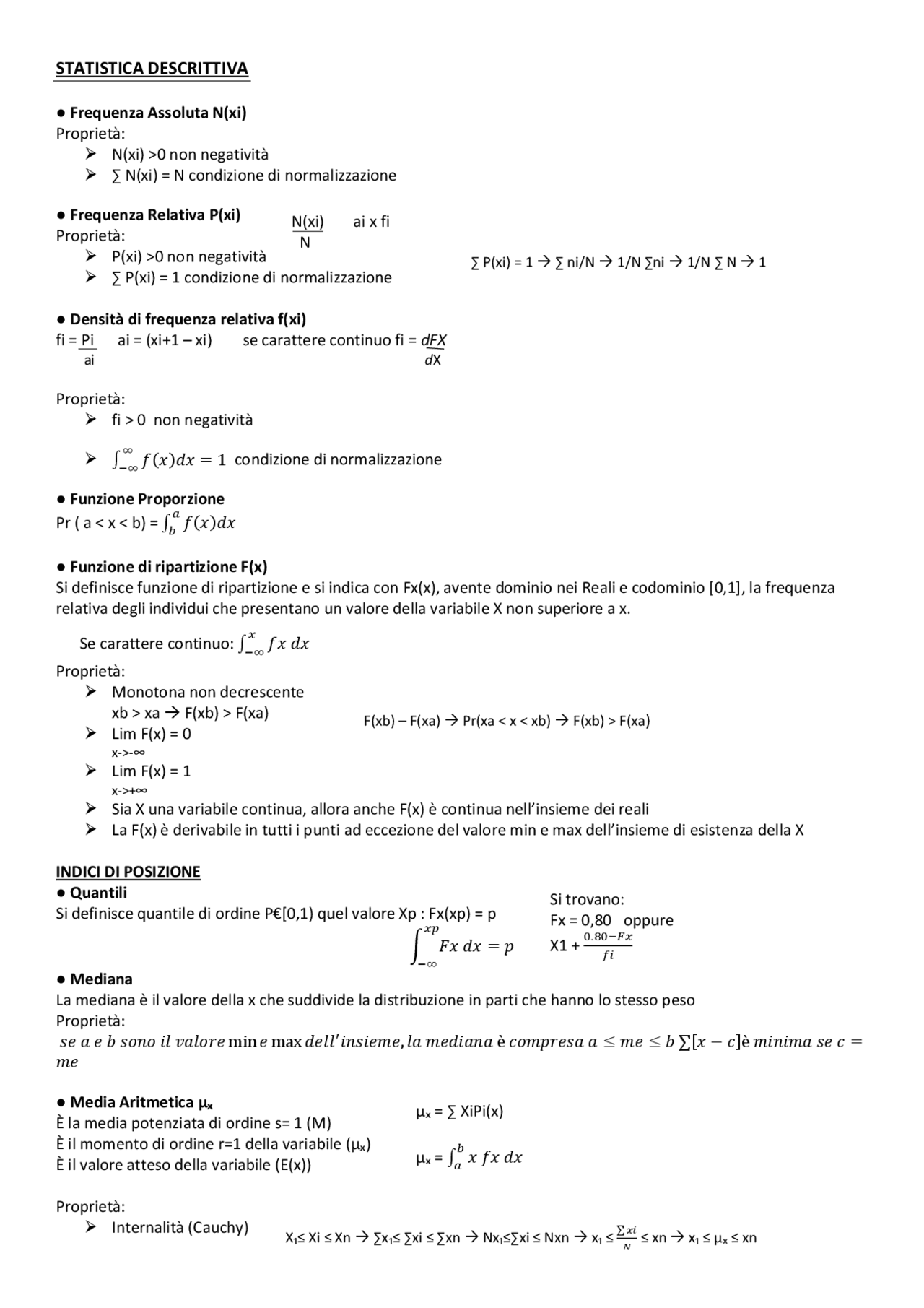 Formulario(formule+dimostrazioni) Statistica descrittiva e inferenziale ...