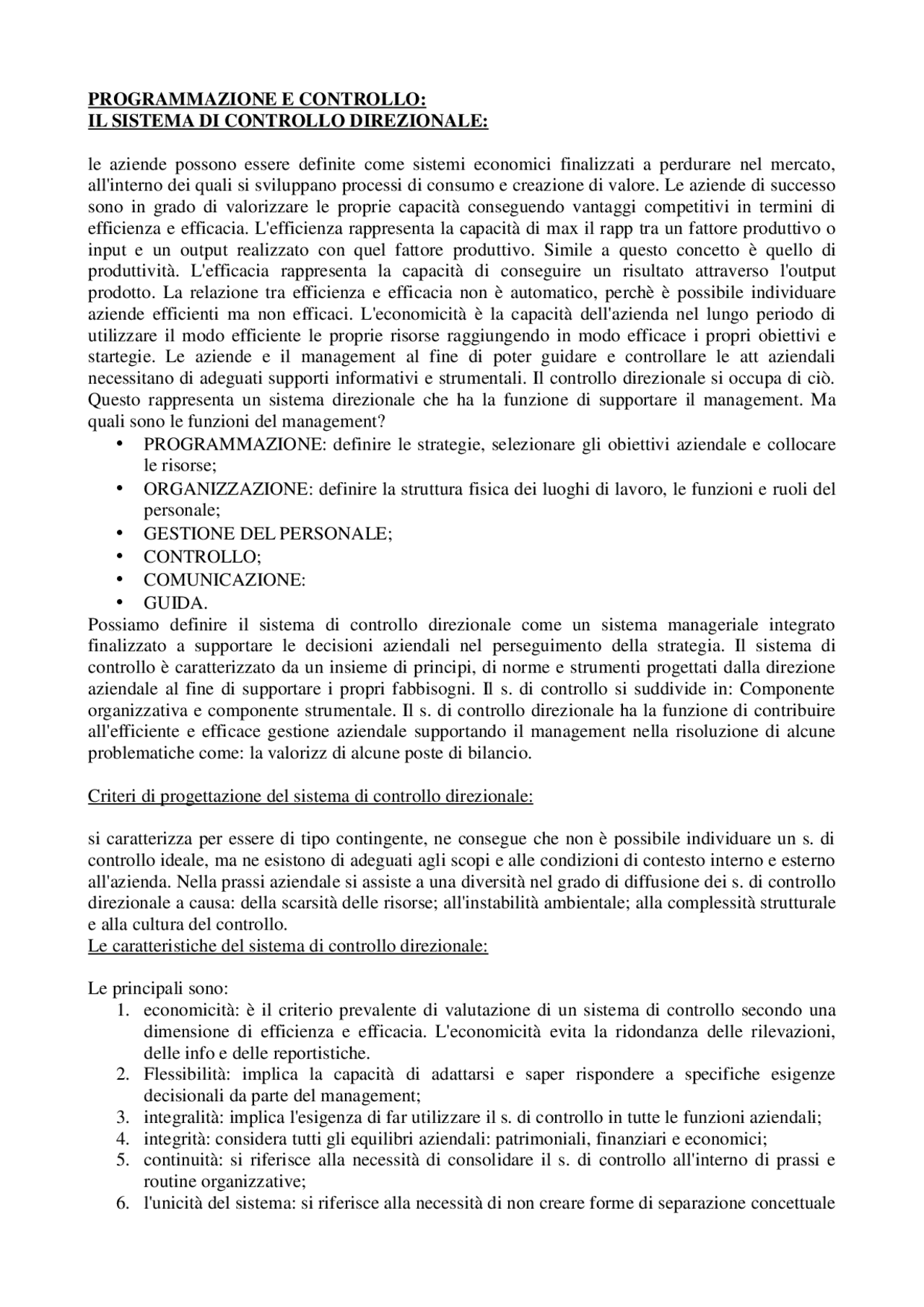 Programmazione e controllo (economia) - Docsity