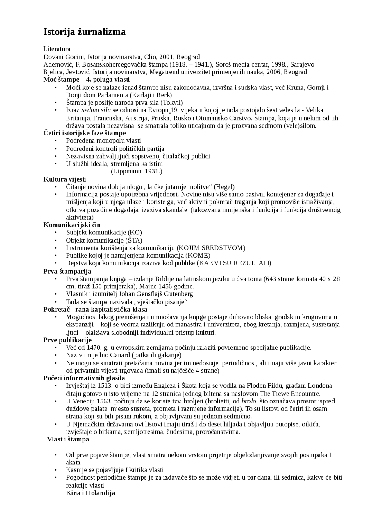 Istorija žurnalizma Ispiti Predlog Istorijа Srpskog Nаrodа Docsity