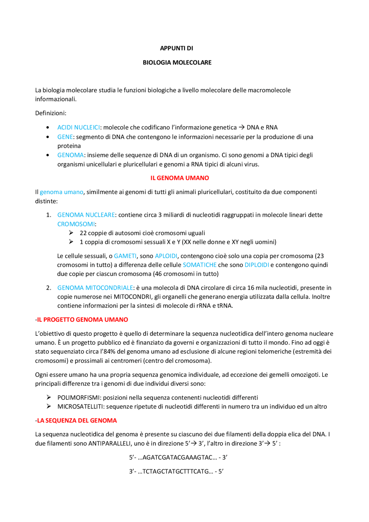 Appunti Di Biologia Molecolare Docsity
