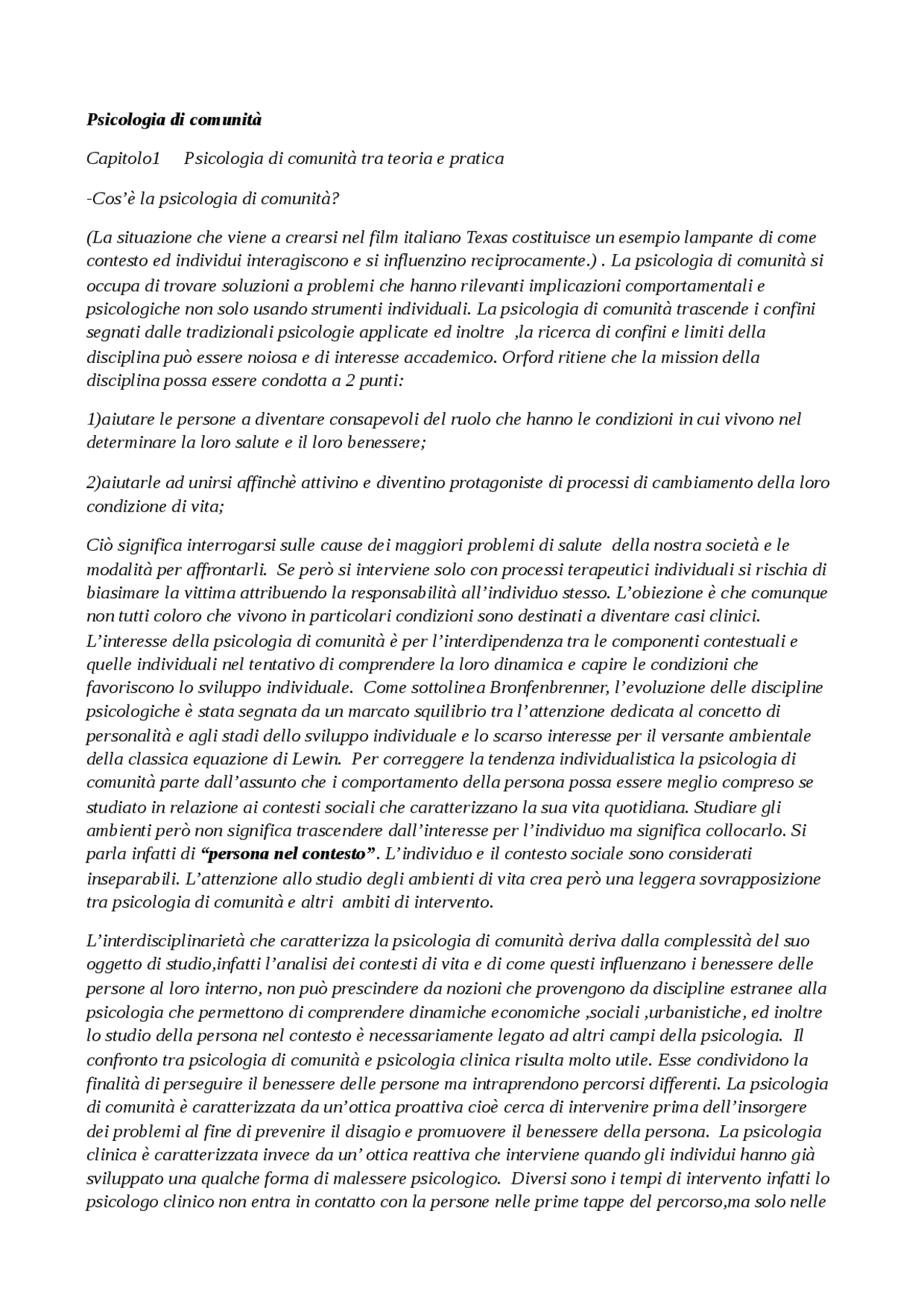 Schemi Di Psicologia Di Comunità Docsity