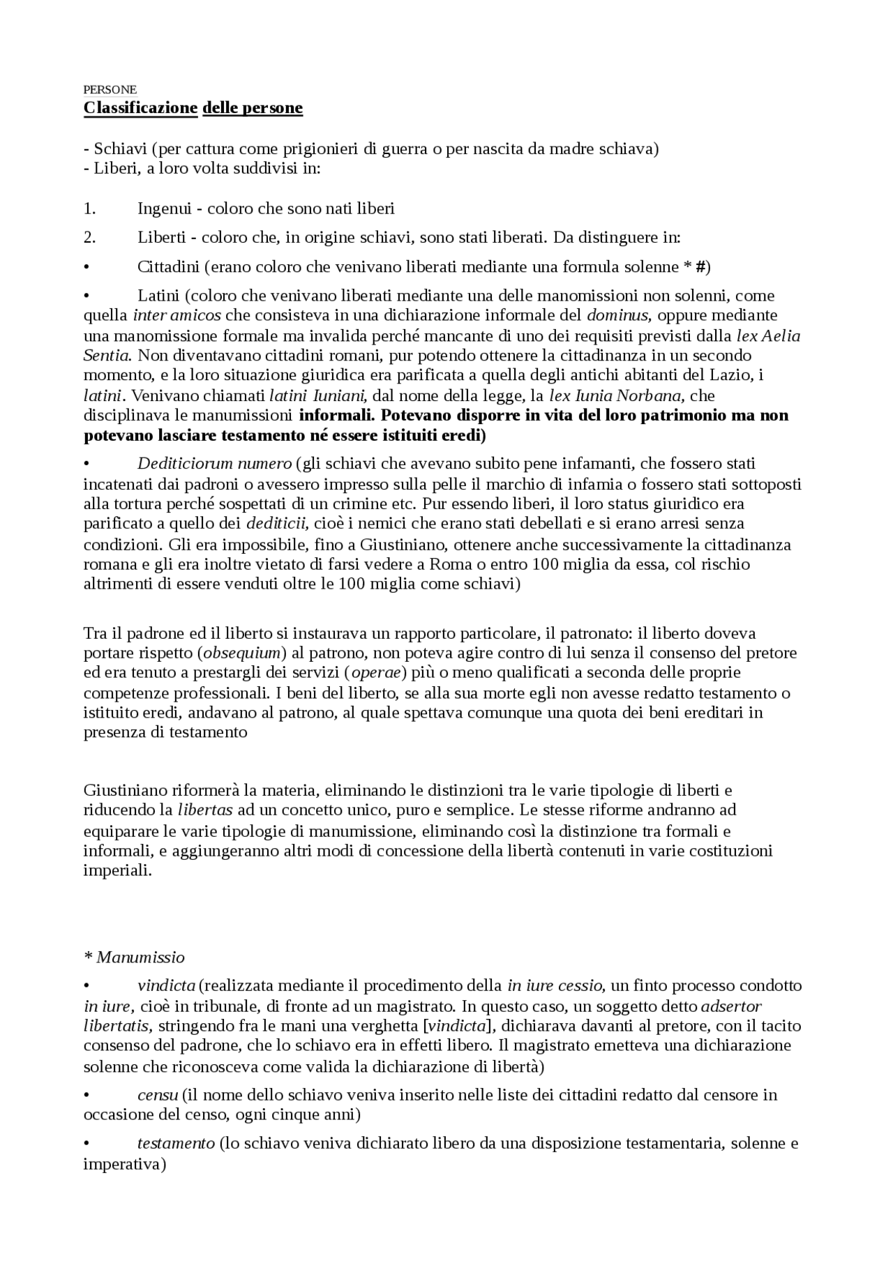 Diritto Romano schema - Docsity
