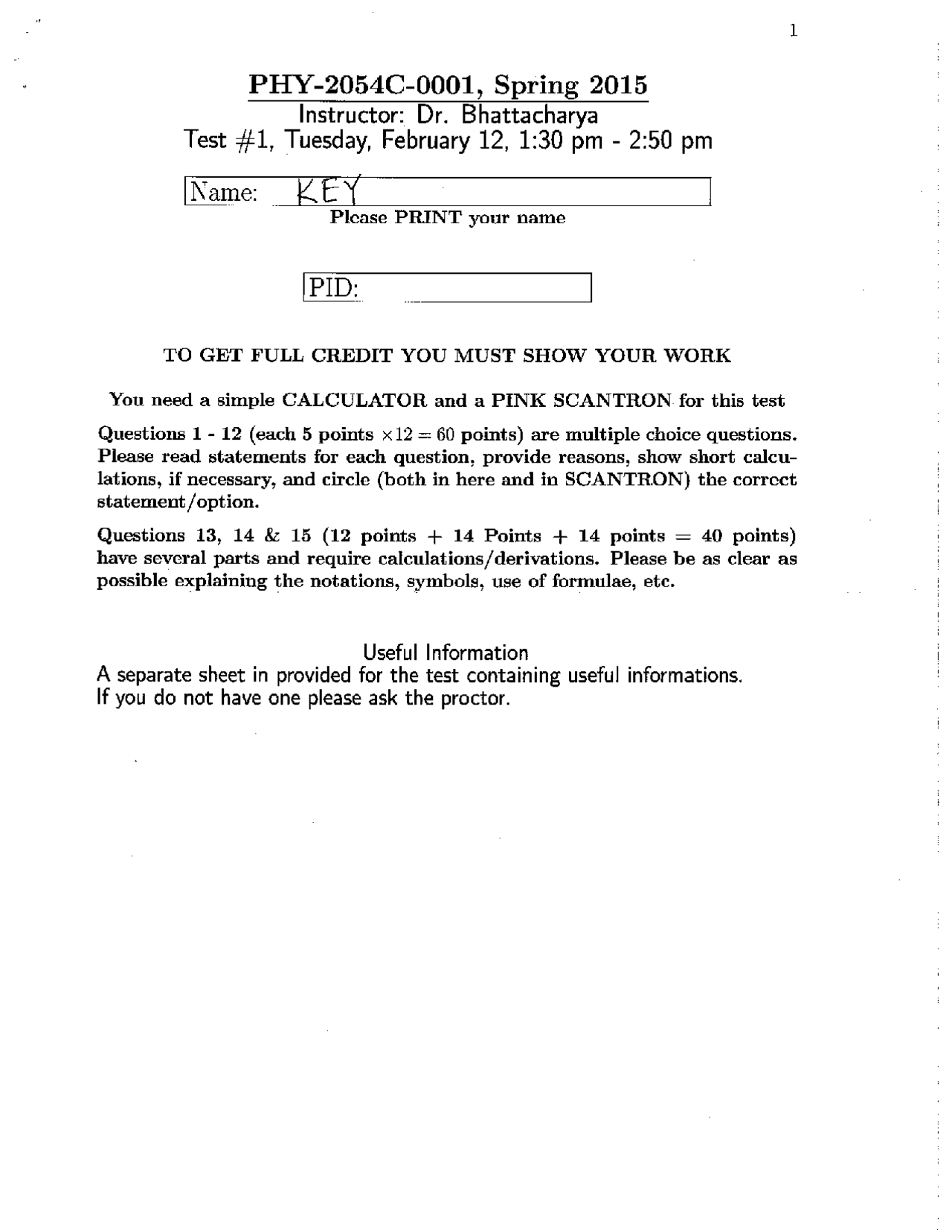 Solved Questions For Test I College Physics Ii Phy 2054 Docsity