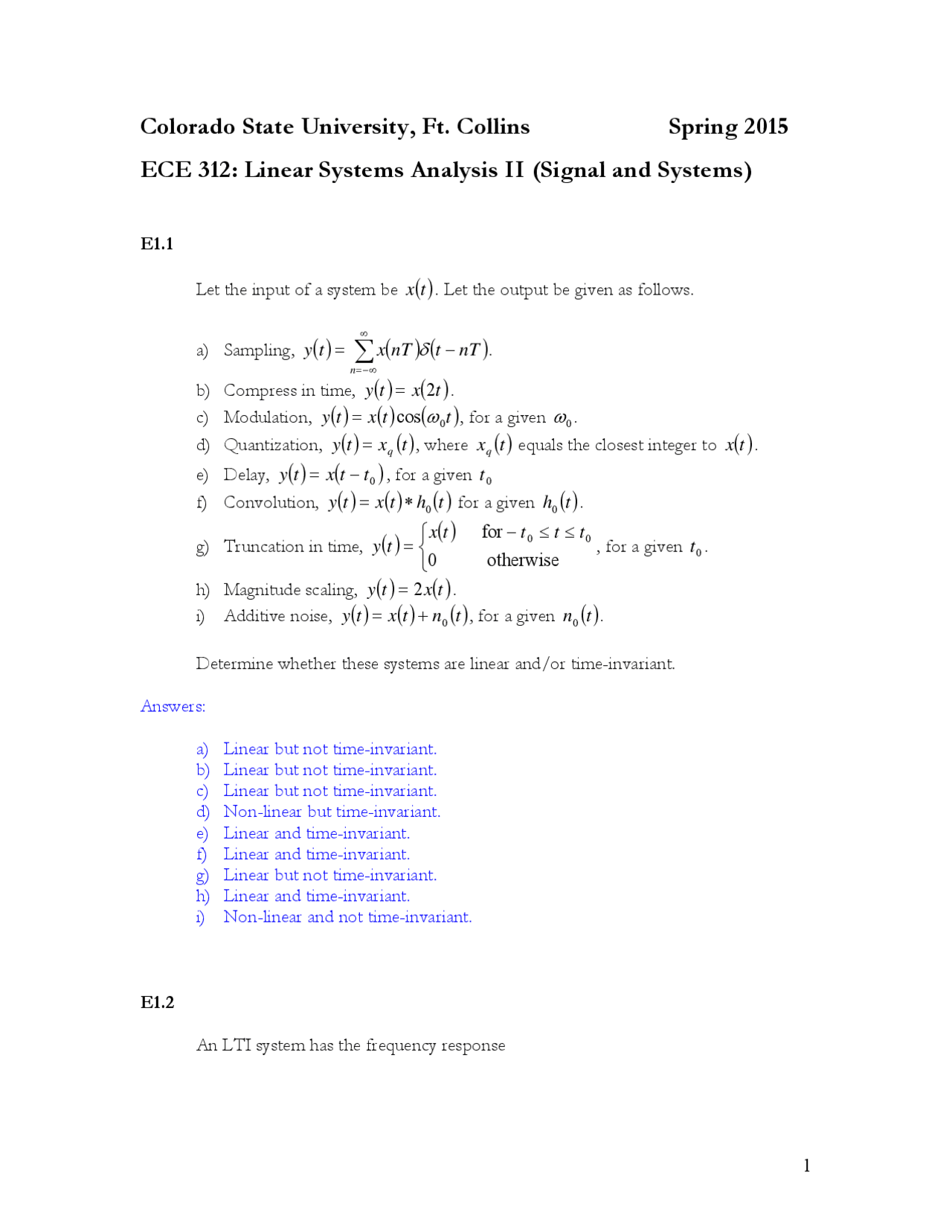 Midterm Review Sheet Linear System Analysis Ii Spring 2015 Ece
