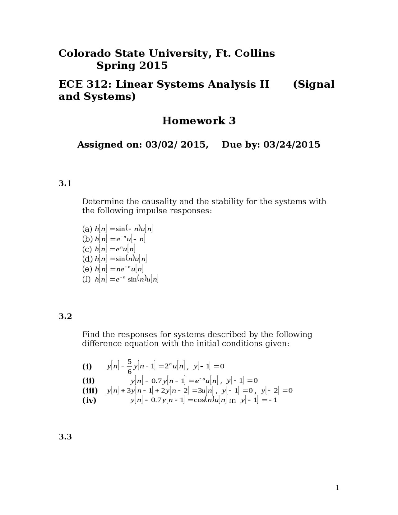 Linear System Analysis Ii Signals And Systems Homework 3 Solved