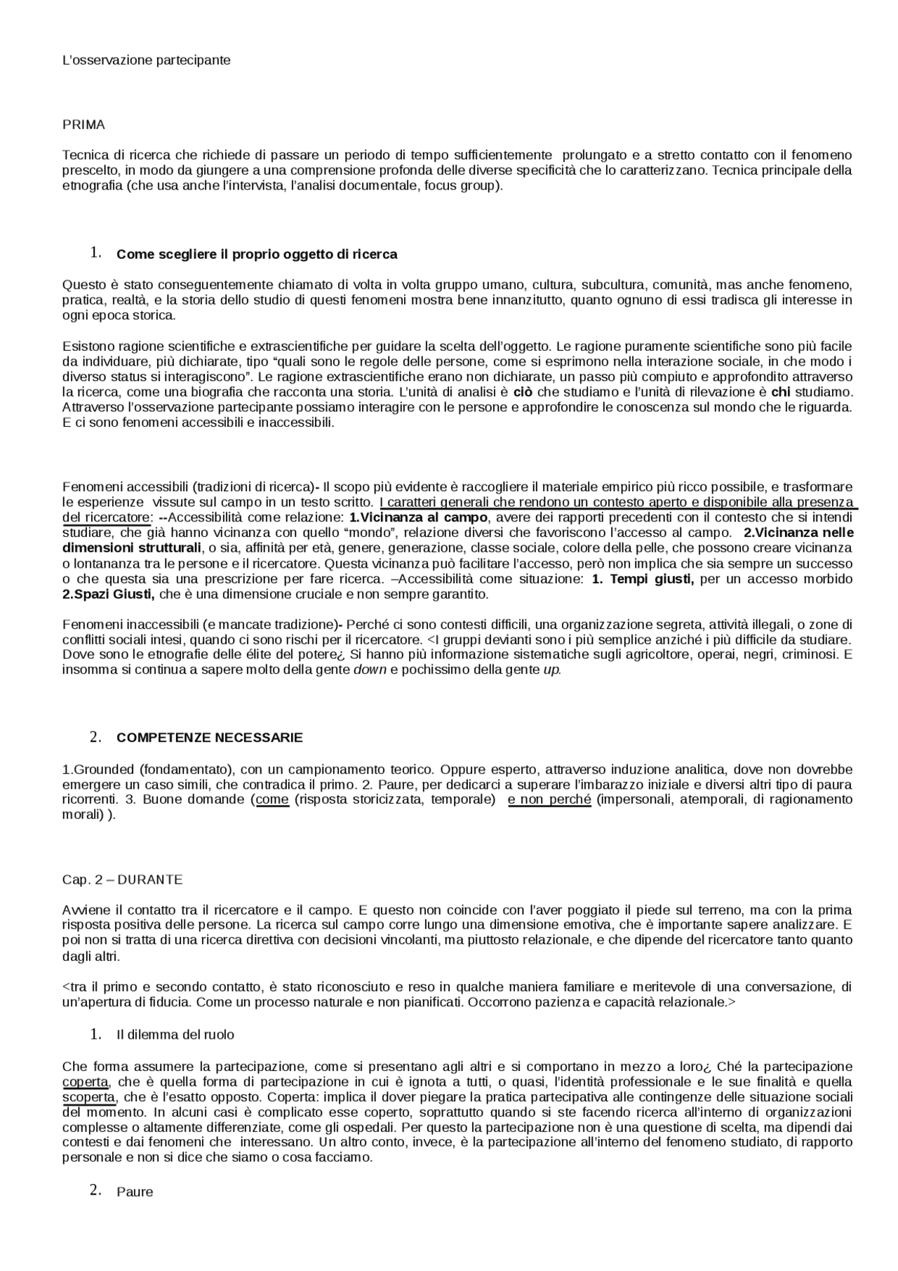 Losservazione Partecipante Docsity