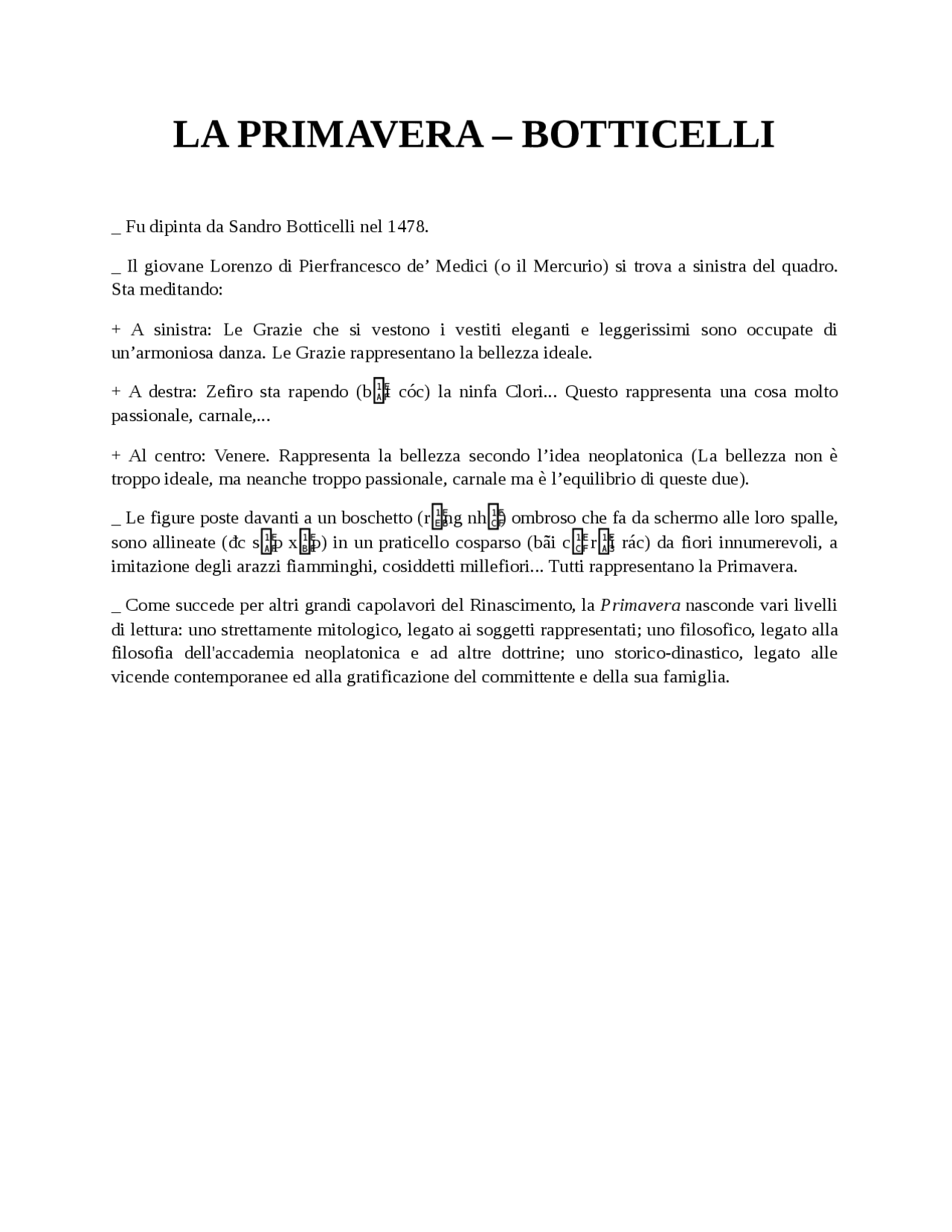 La primavera - Botticelli | Summaries Art | Docsity