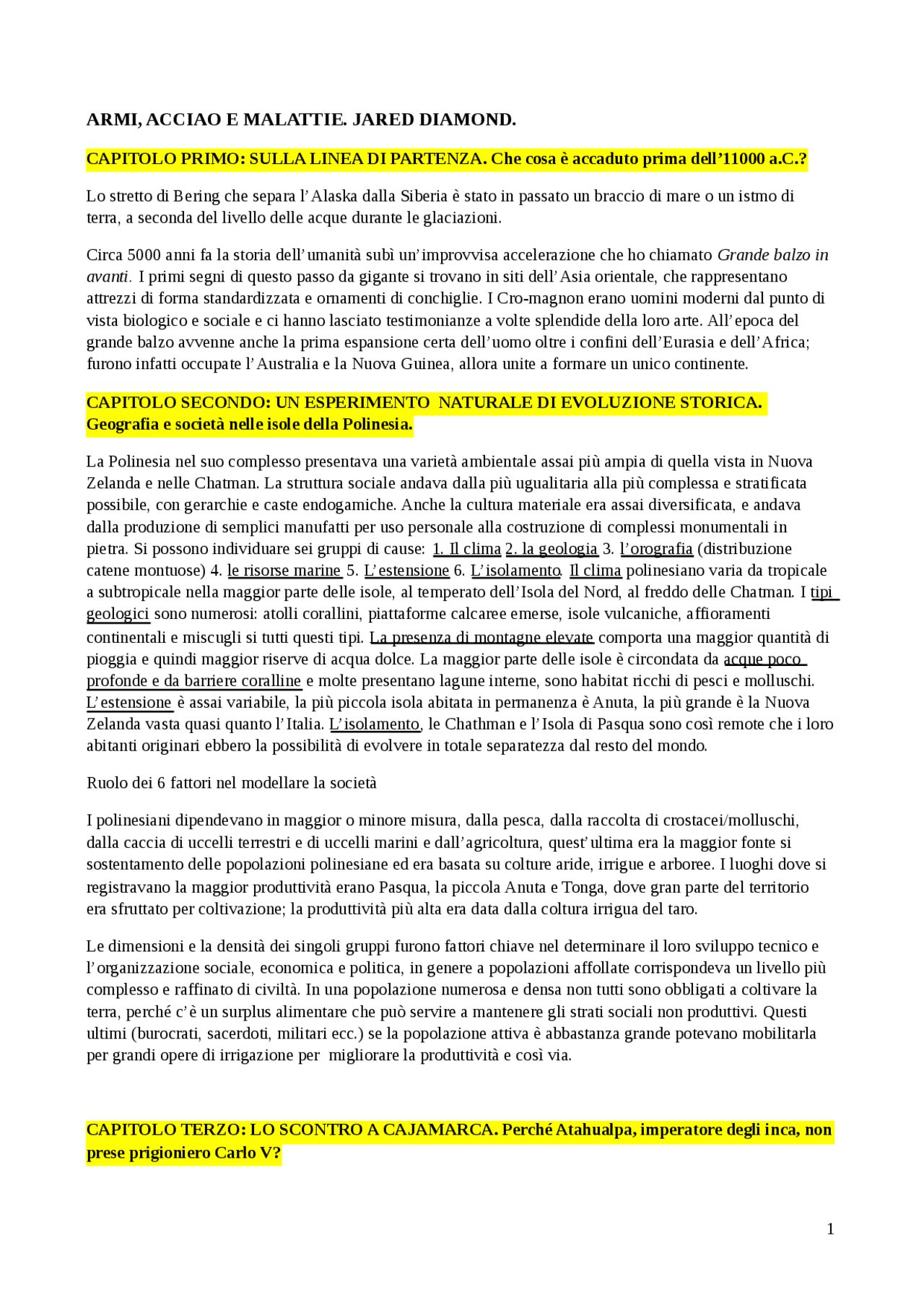 Armi Acciaio E Malattie Jared Diamond Docsity