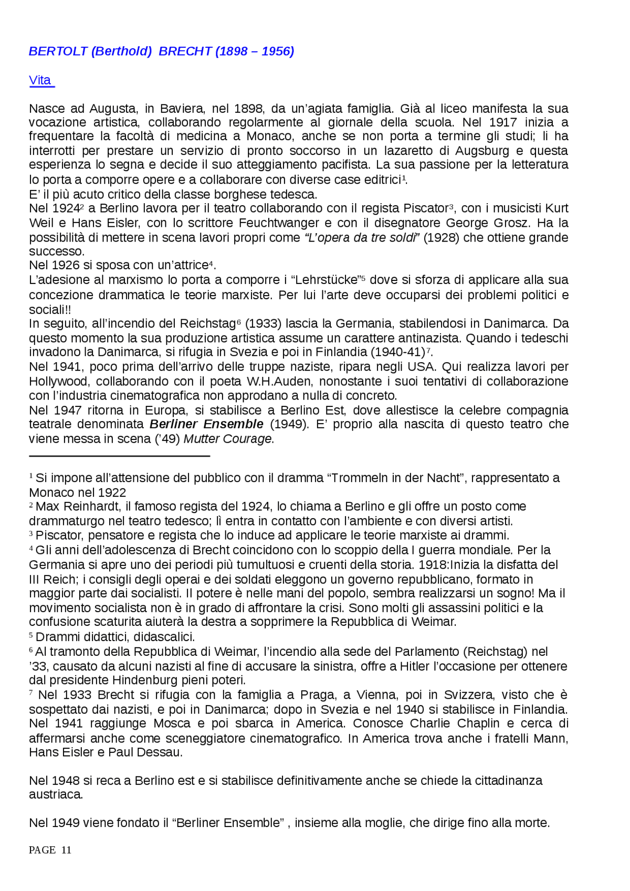 Appunti Su Bertolt Brecht Docsity