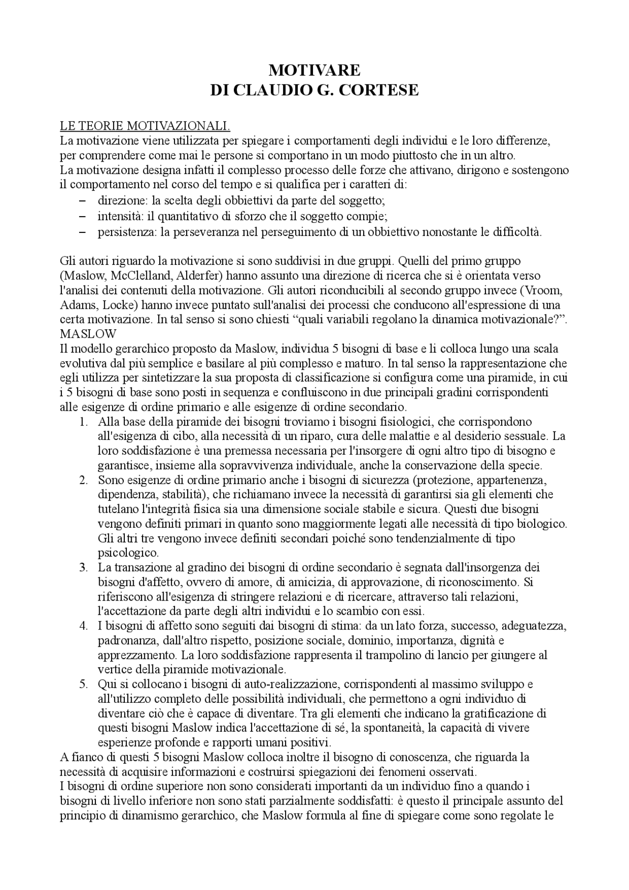 Riassunto Motivare Claudio Cortese Docsity