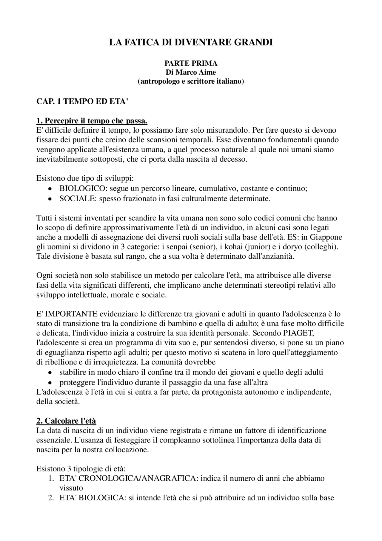 Riassunto La Fatica Di Diventare Grandi Docsity