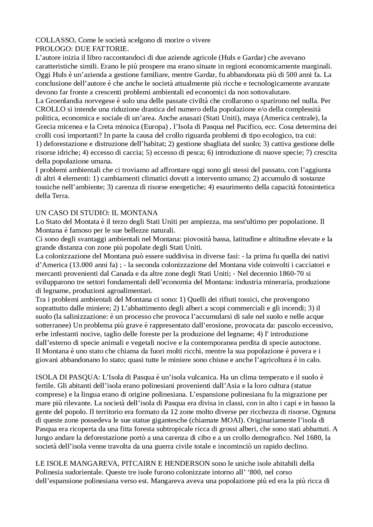 riassunto Collasso Diamond | Sintesi del corso di Storia Economica ...