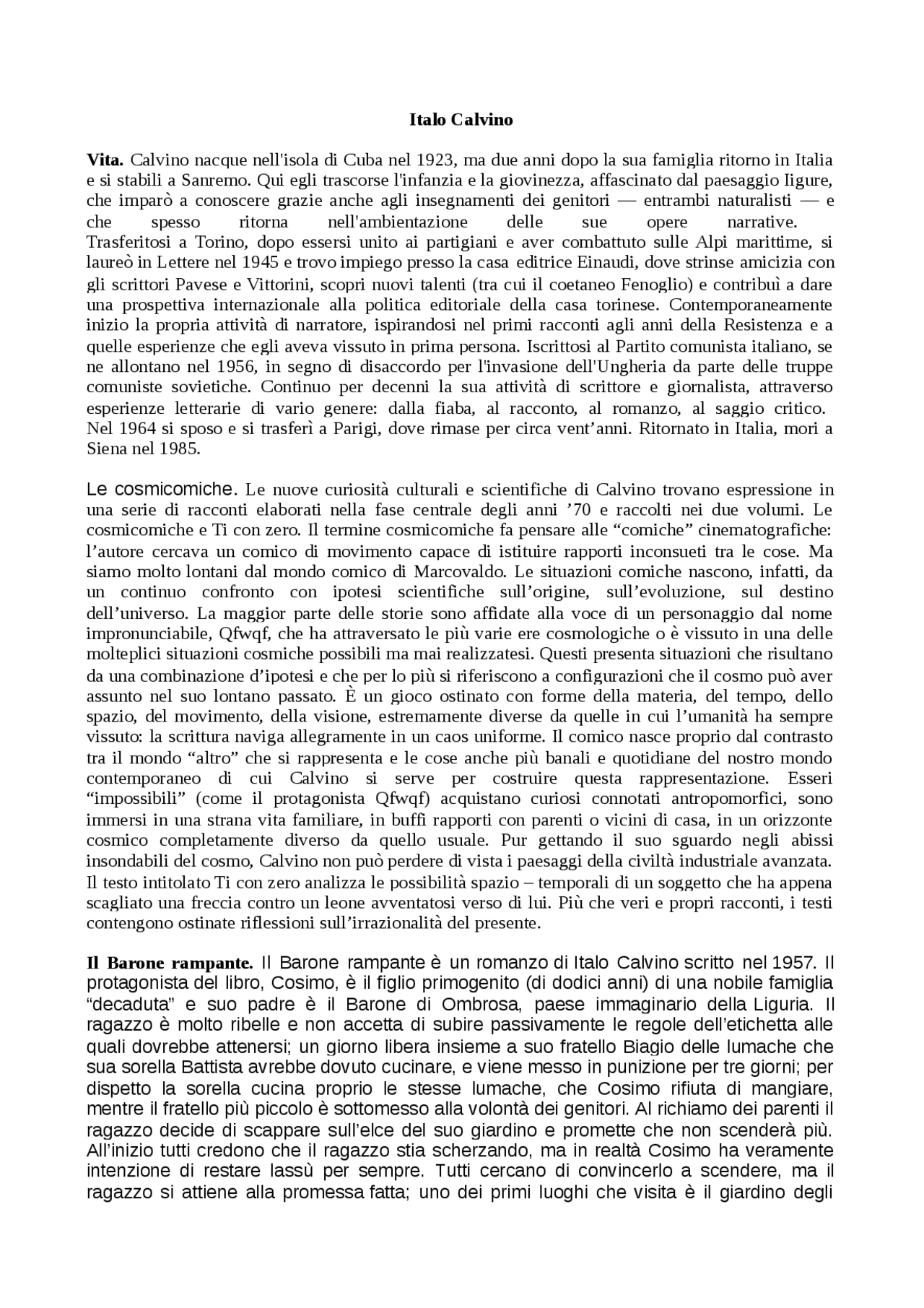 Appunti Su Italo Calvino Docsity