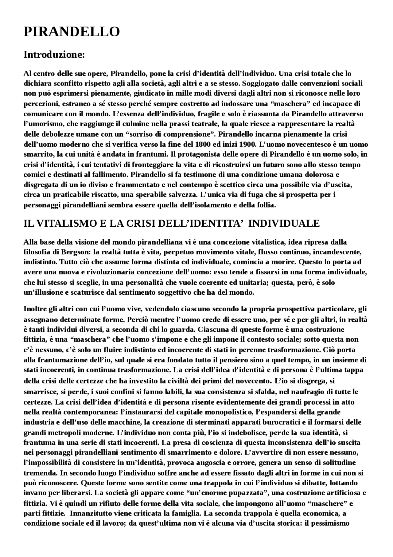 Appunti Su Pirandello Docsity