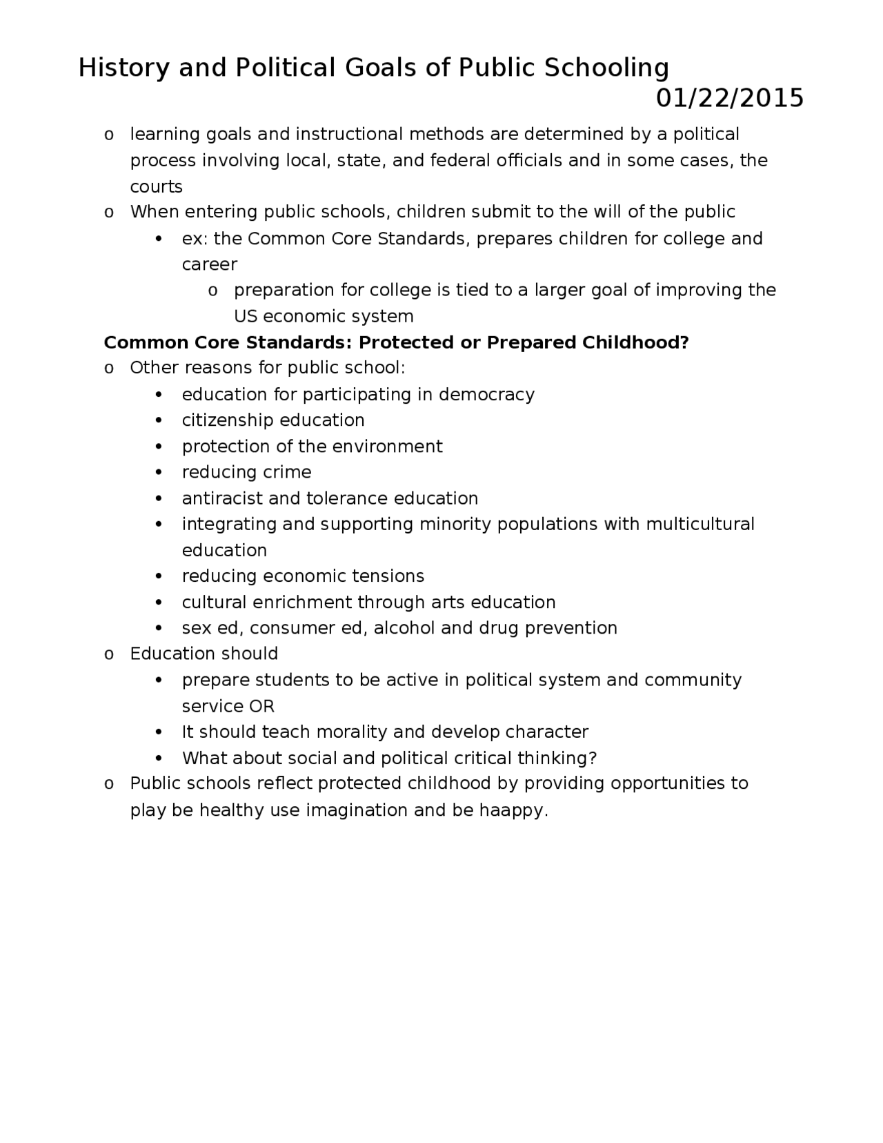 History and Political Goals of Public Schooling | EDUC 2110 - Docsity