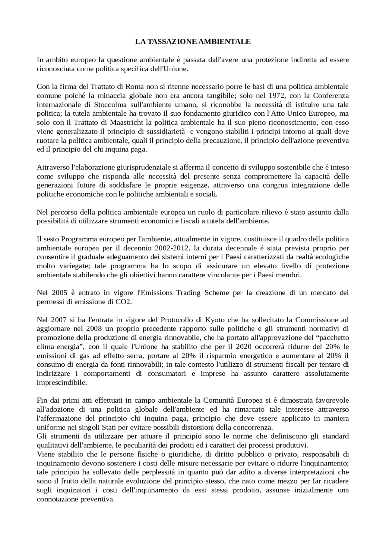 Riassunto Sulla Tassazione Ambientale Parte Speciale Di Diritto