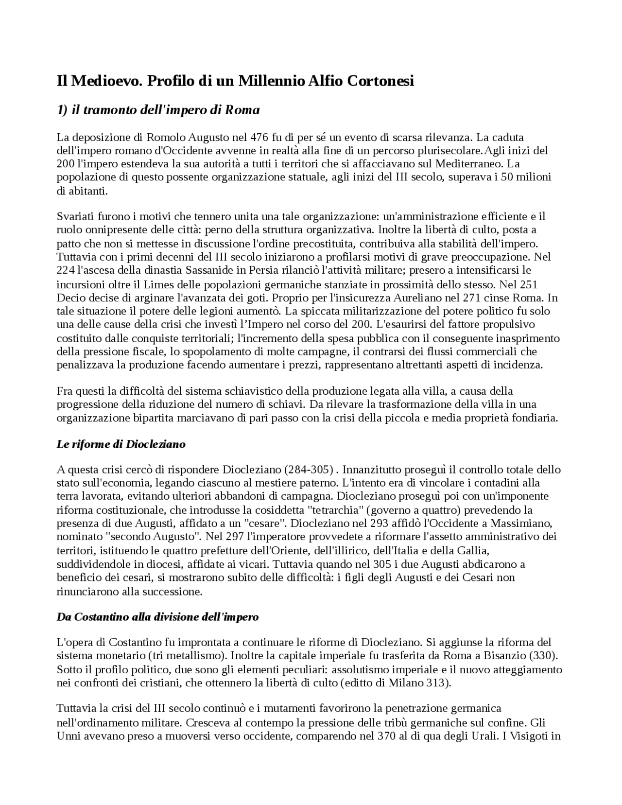 Riassunto Il Medioevo Profilo Di Un Millenio Docsity