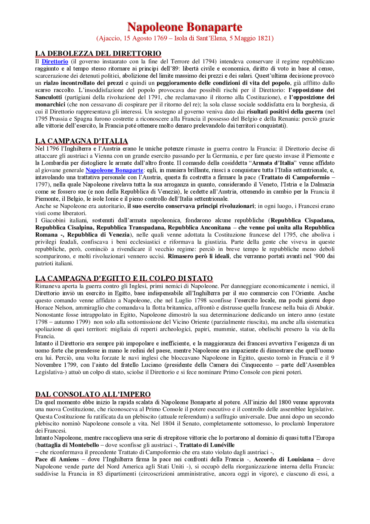 Appunti su Napoleone bonaparte - Docsity