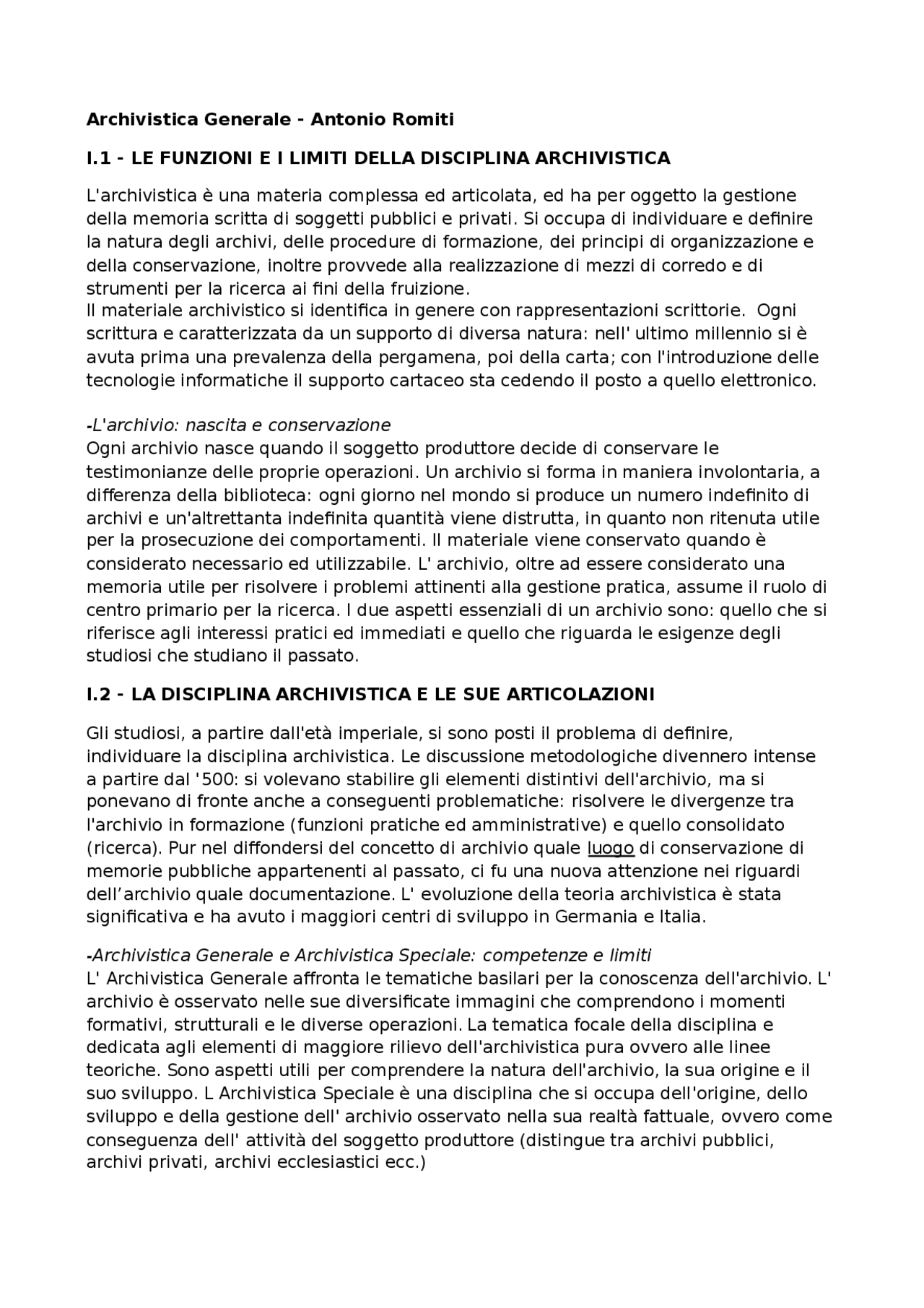 Riassunto Archivistica generale Romiti | Sintesi del corso di ...